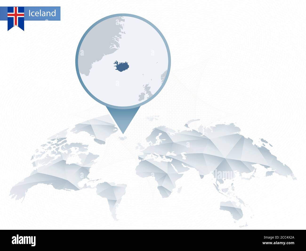 Abstract rounded World Map with pinned detailed Iceland map. Vector ...