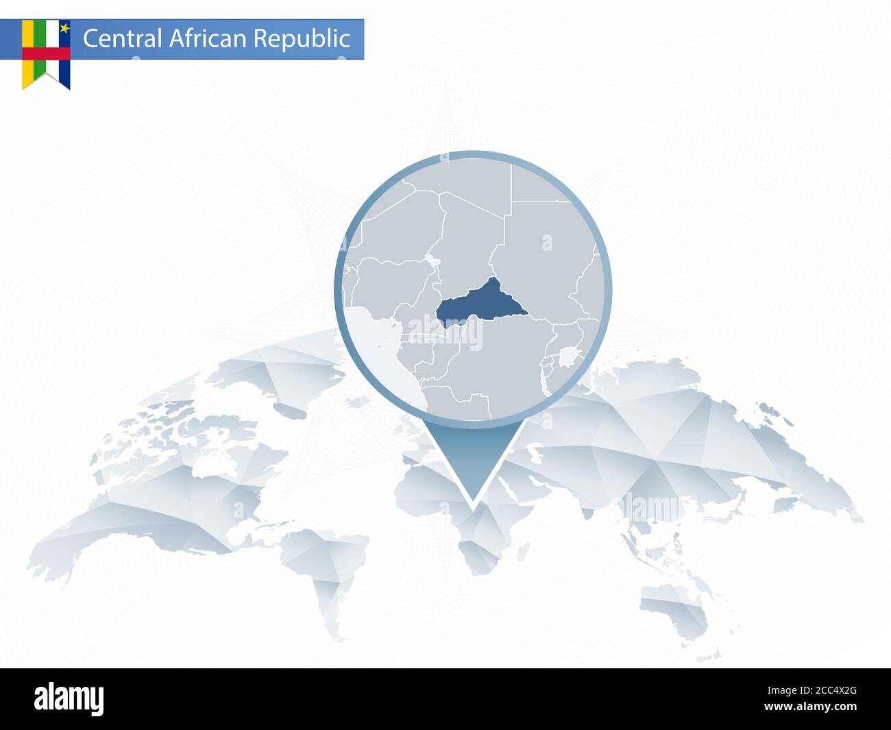 Abstract rounded World Map with pinned detailed Central African ...