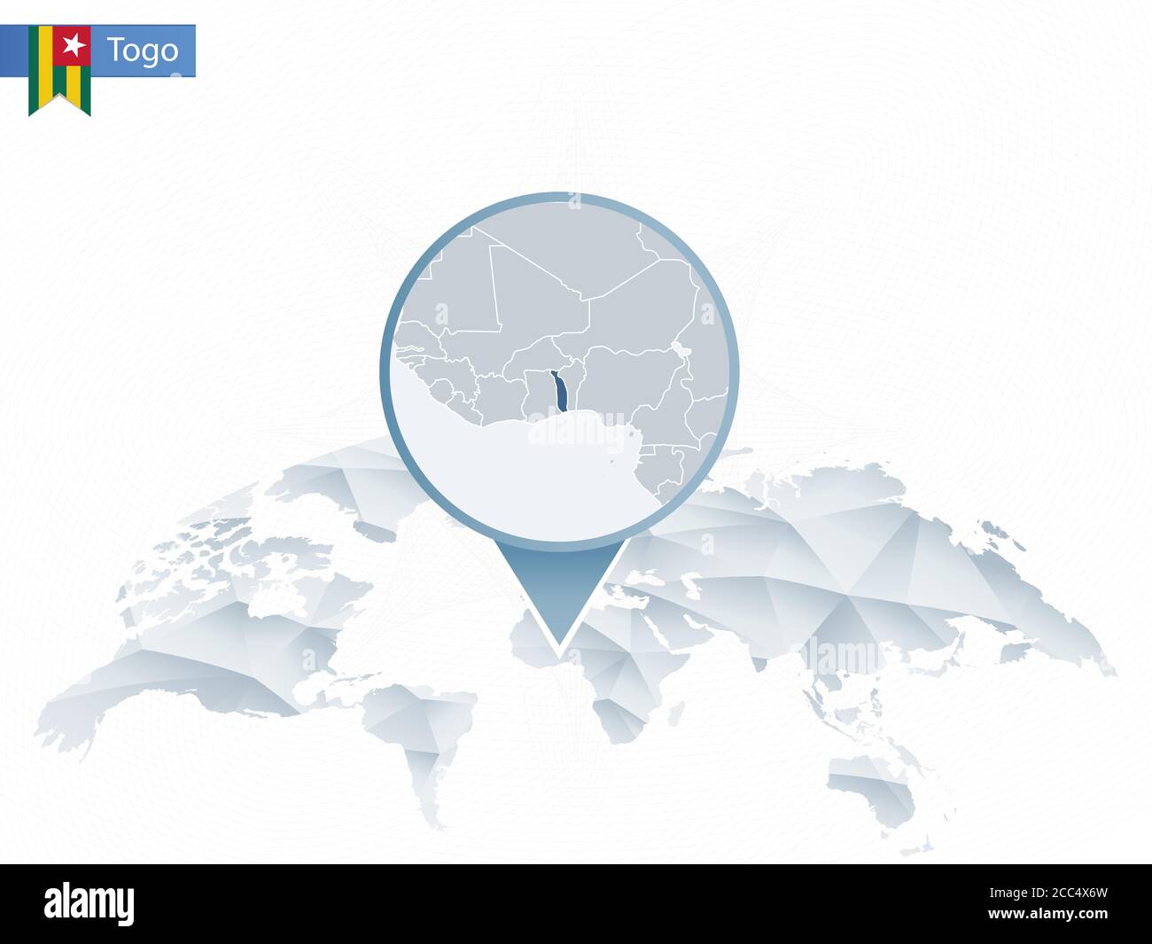 Abstract rounded World Map with pinned detailed Togo map. Vector ...