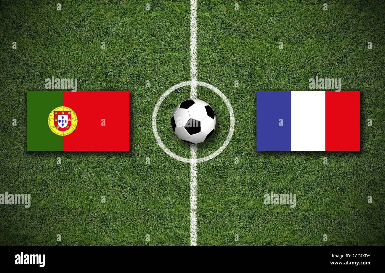 Illustration of a soccer game between Portugal and France Stock Photo ...