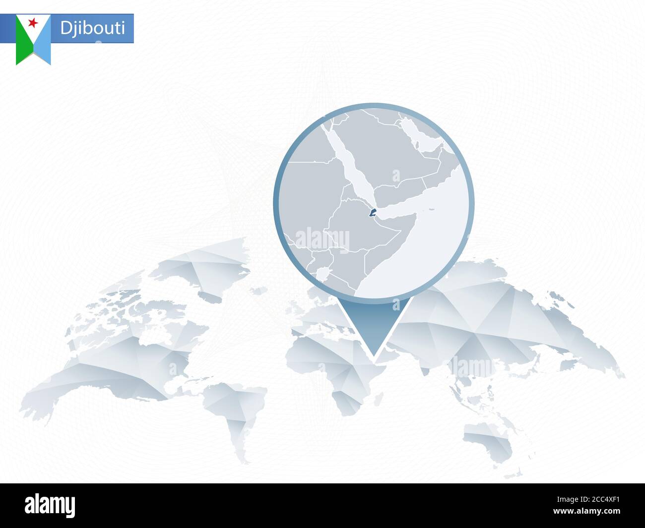 Abstract rounded World Map with pinned detailed Djibouti map. Vector ...