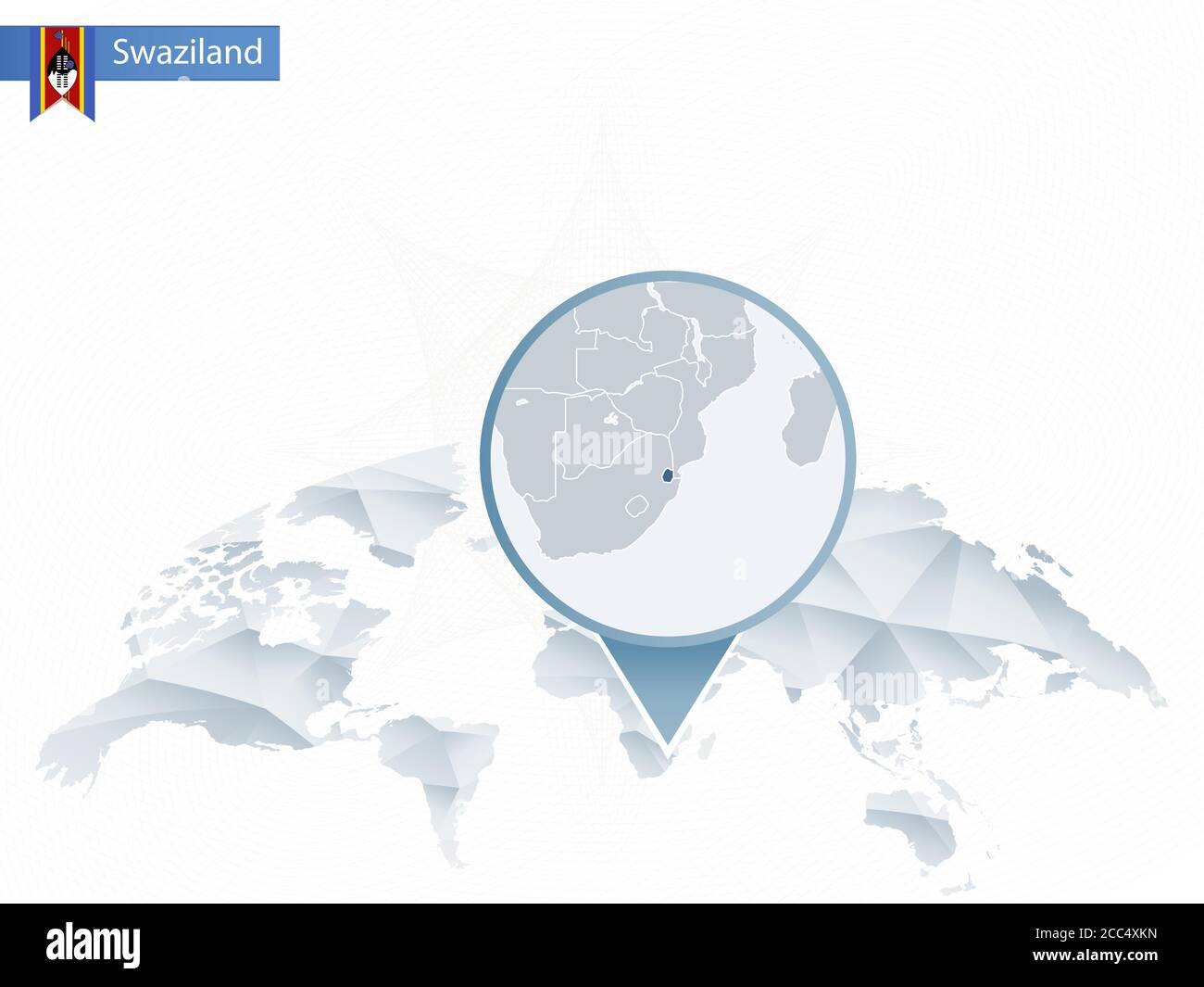 Abstract rounded World Map with pinned detailed Swaziland map. Vector ...