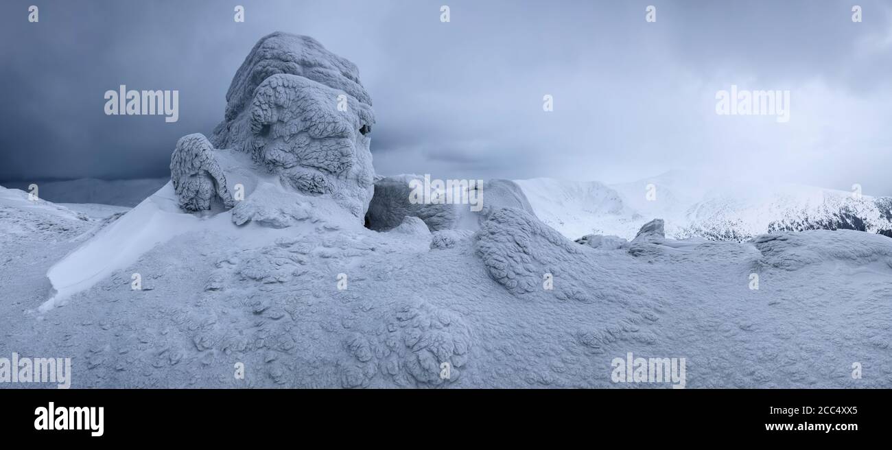 Winter panorama. At the high mountains there are fantastic, interesting ...