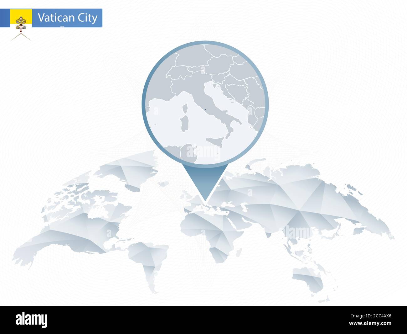 Abstract rounded World Map with pinned detailed Vatican City map ...