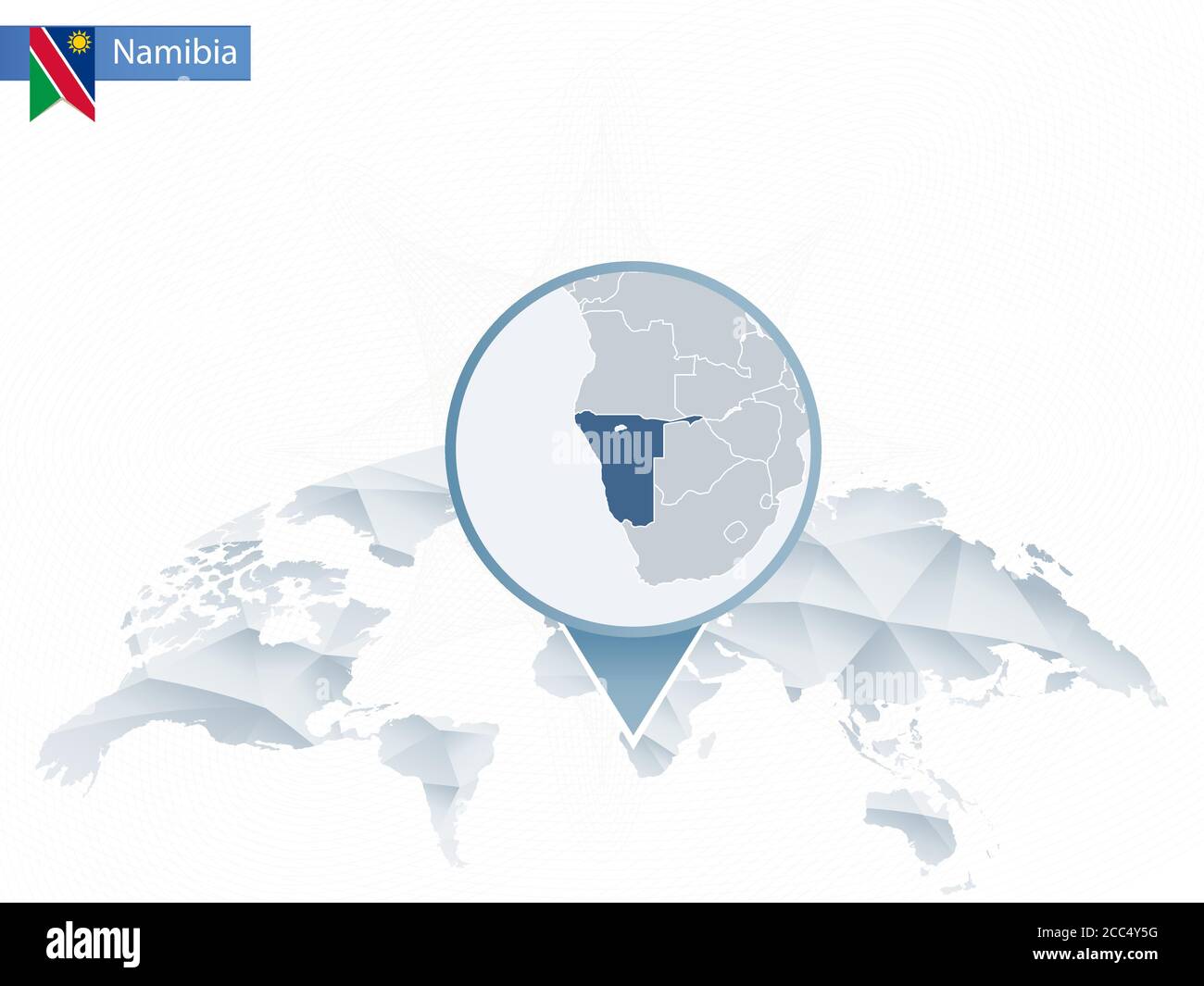 Abstract rounded World Map with pinned detailed Namibia map. Vector ...