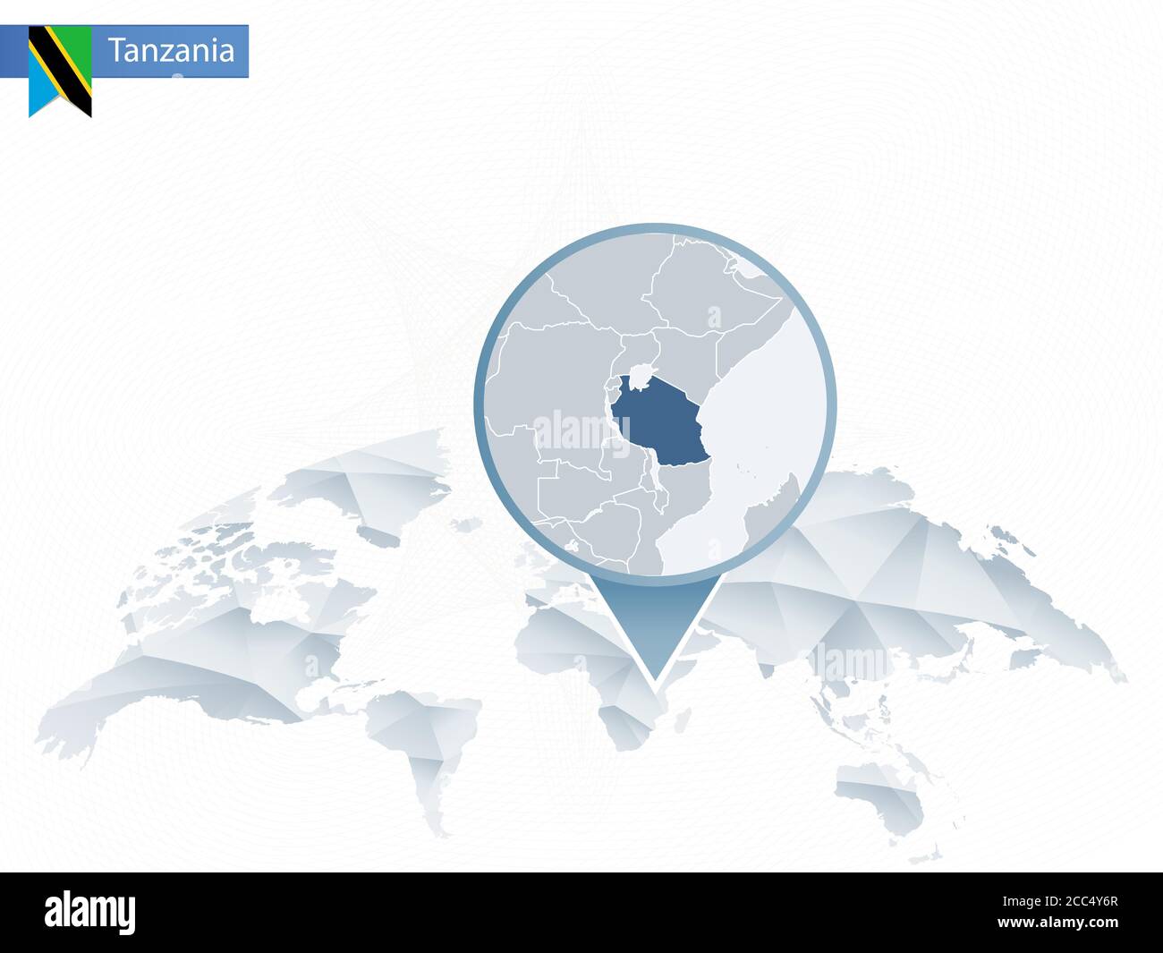 Abstract rounded World Map with pinned detailed Tanzania map. Vector ...