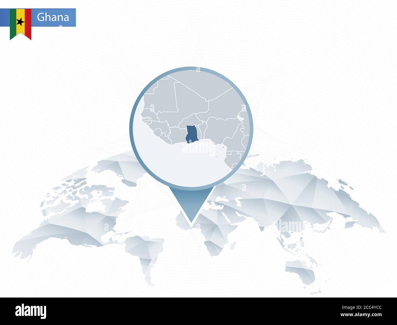 Abstract rounded World Map with pinned detailed Ghana map. Vector Illustration Stock Vector ...