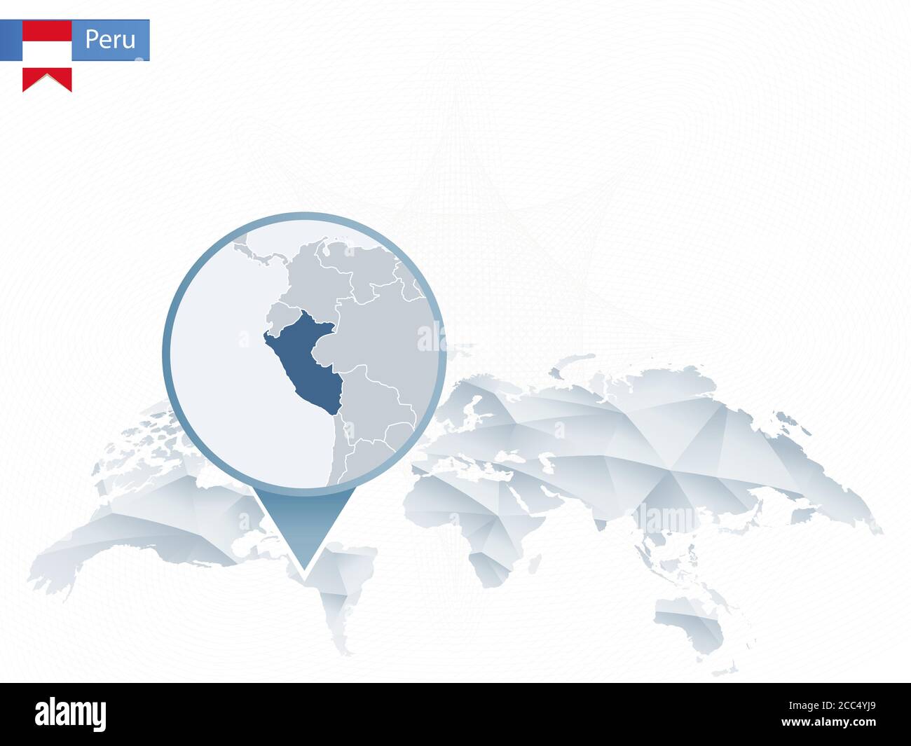 Abstract rounded World Map with pinned detailed Peru map. Vector ...