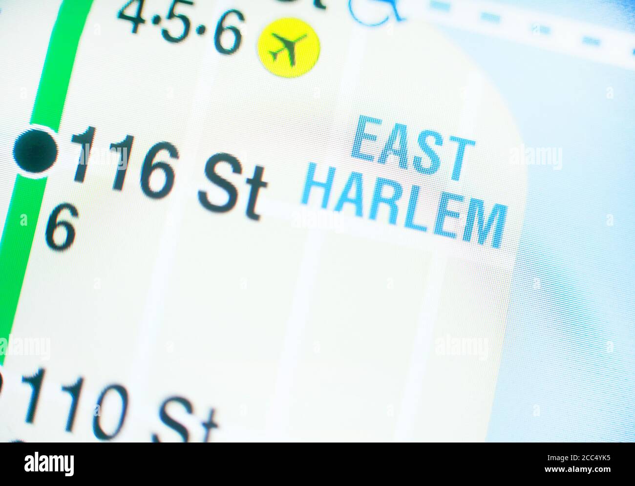 East Harlem district on New York City subway map on smartphone screen ...