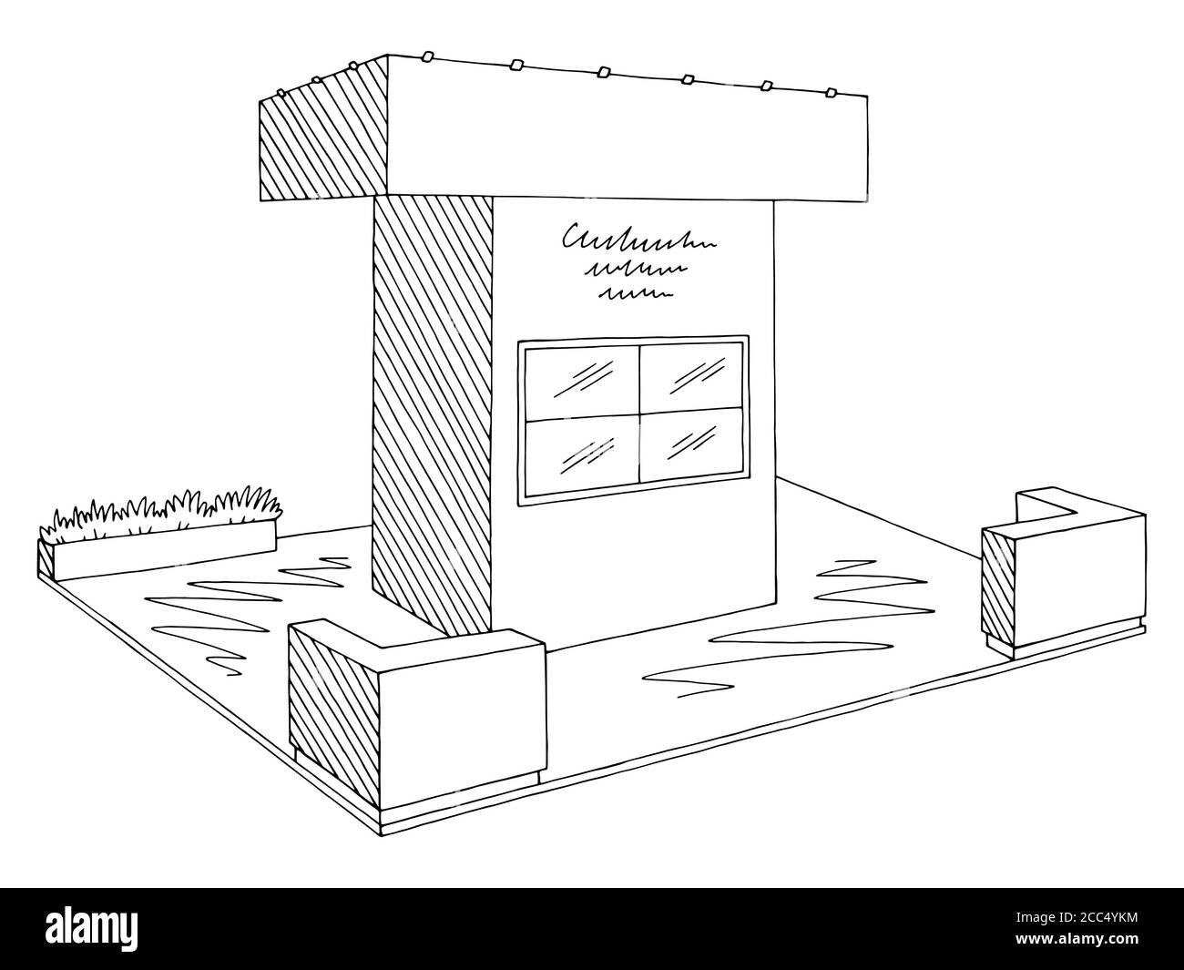 Exhibition stand graphic interior black white sketch illustration ...