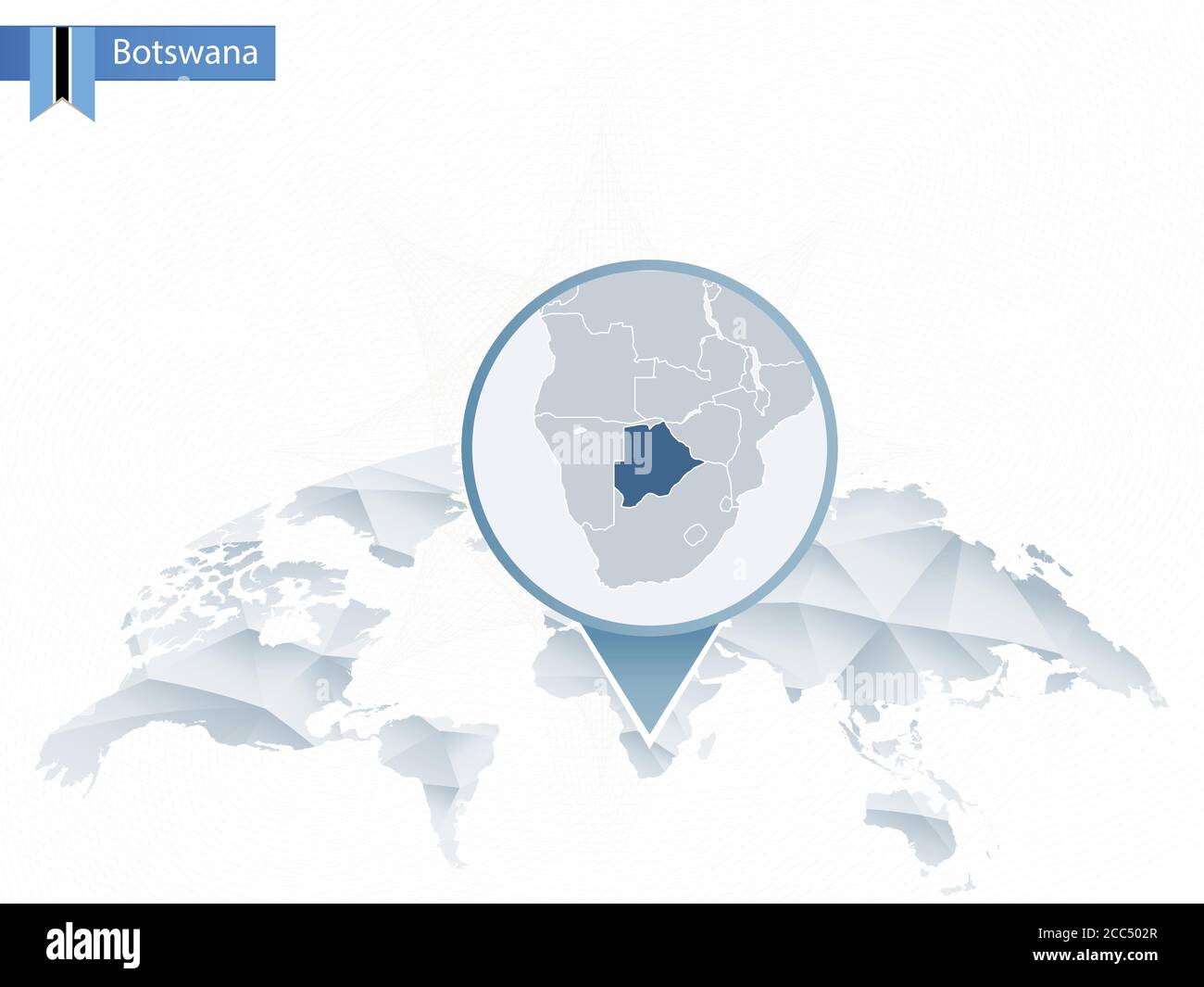 Abstract rounded World Map with pinned detailed Botswana map. Vector Illustration Stock Vector ...
