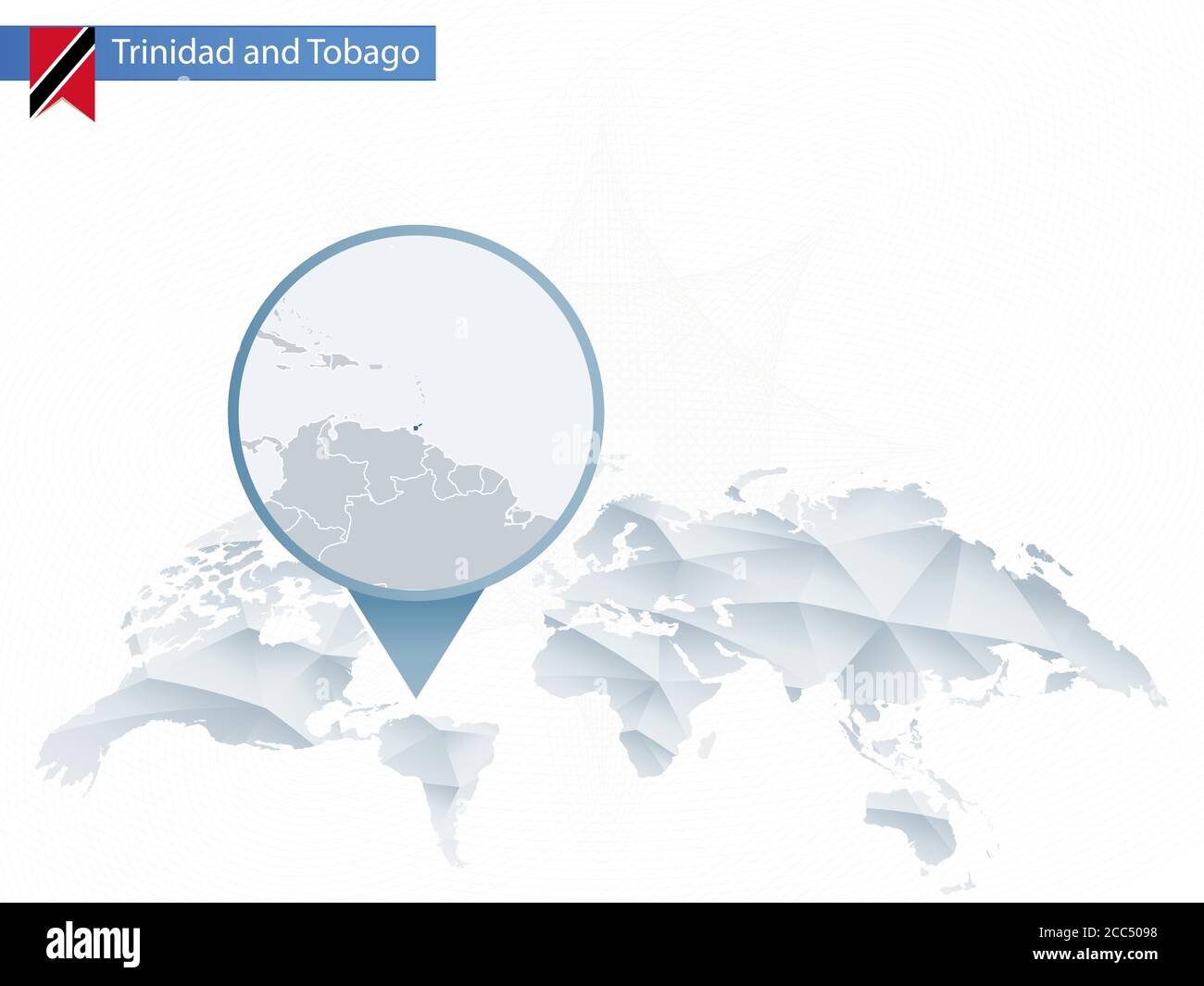 Abstract rounded World Map with pinned detailed Trinidad and Tobago map ...