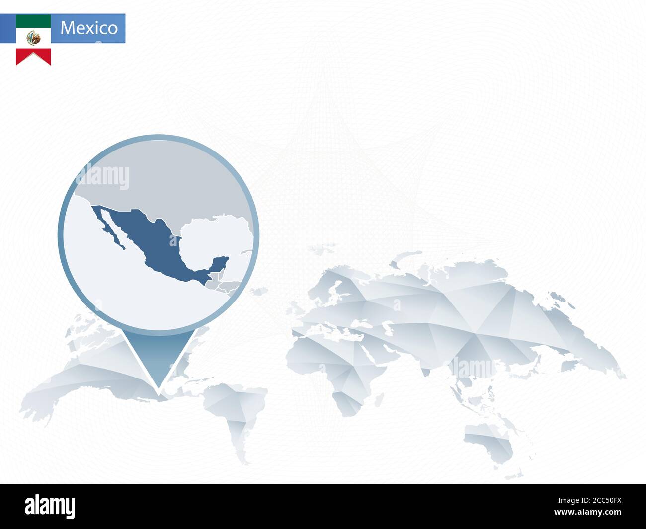 Abstract rounded World Map with pinned detailed Mexico map. Vector ...