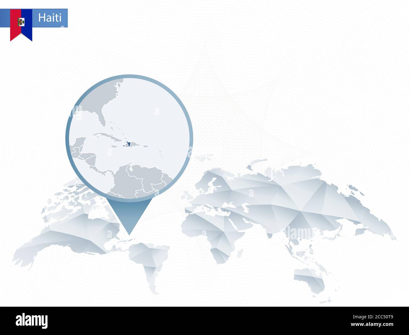 Abstract rounded World Map with pinned detailed Haiti map. Vector ...