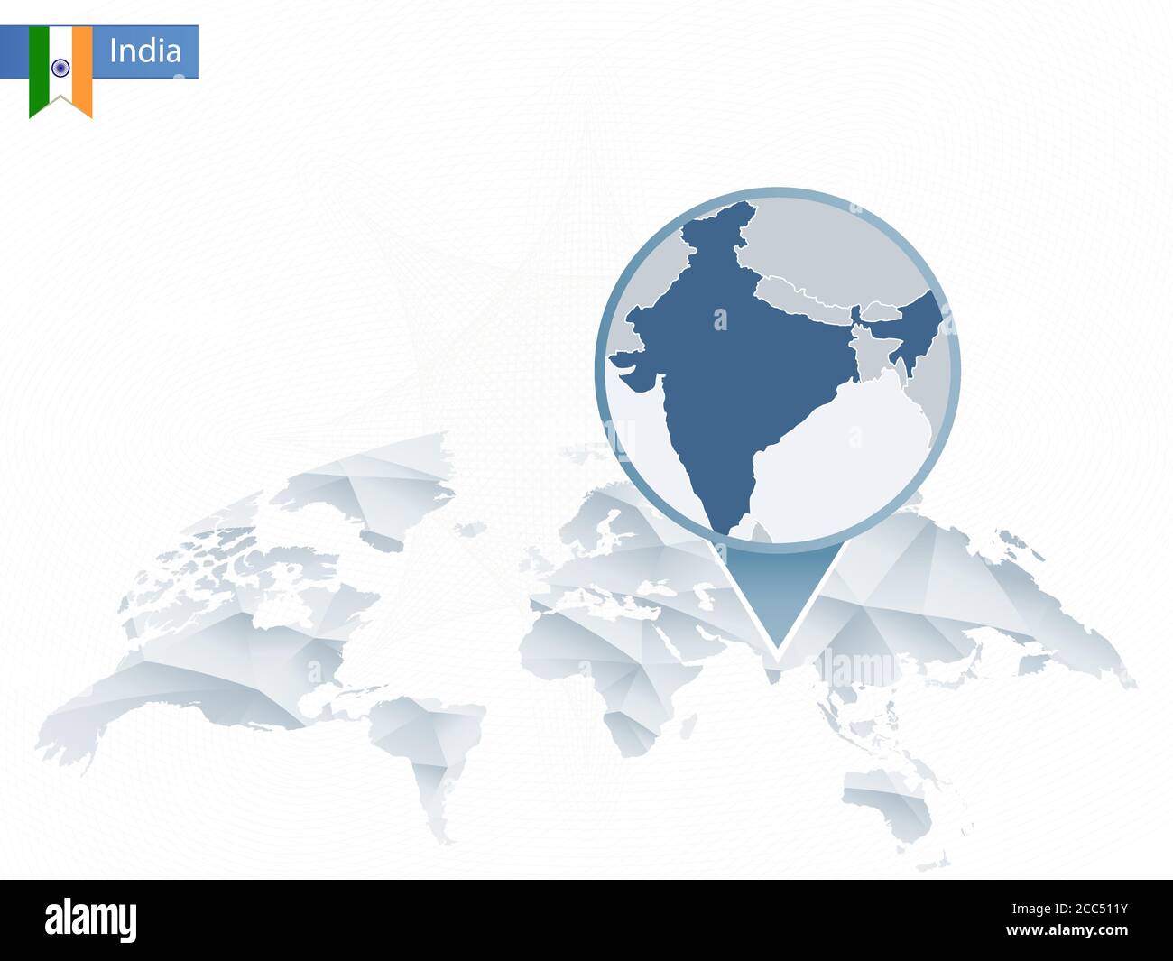 Abstract rounded World Map with pinned detailed India map. Vector ...