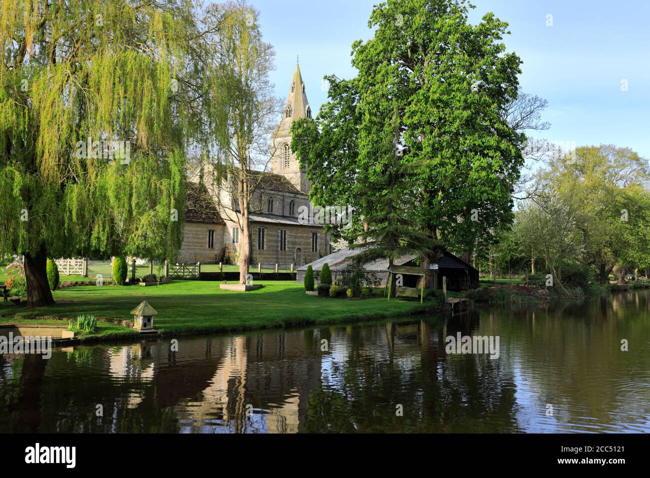 St Remigus Church, river Nene, Water Newton village, Cambridgeshire ...