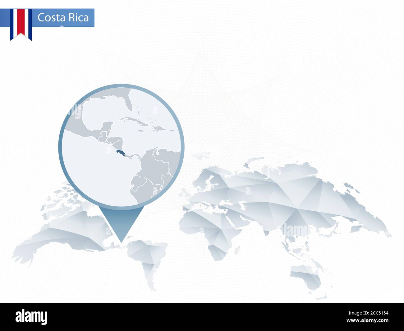 Abstract rounded World Map with pinned detailed Costa Rica map. Vector ...