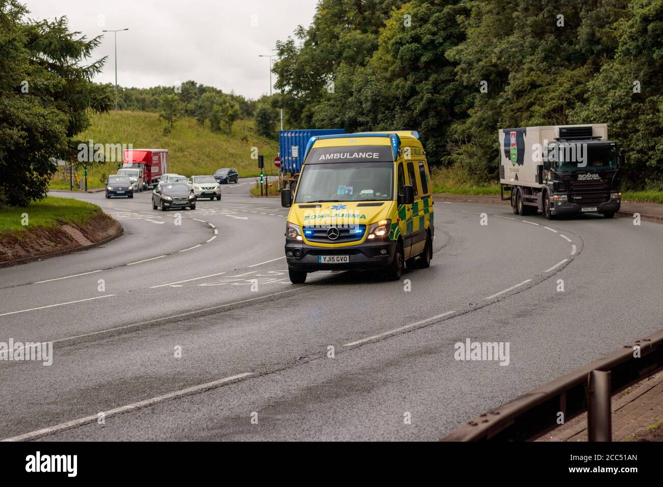 View of an Ambulance responding to an emergency call, Tingley, Leeds ...