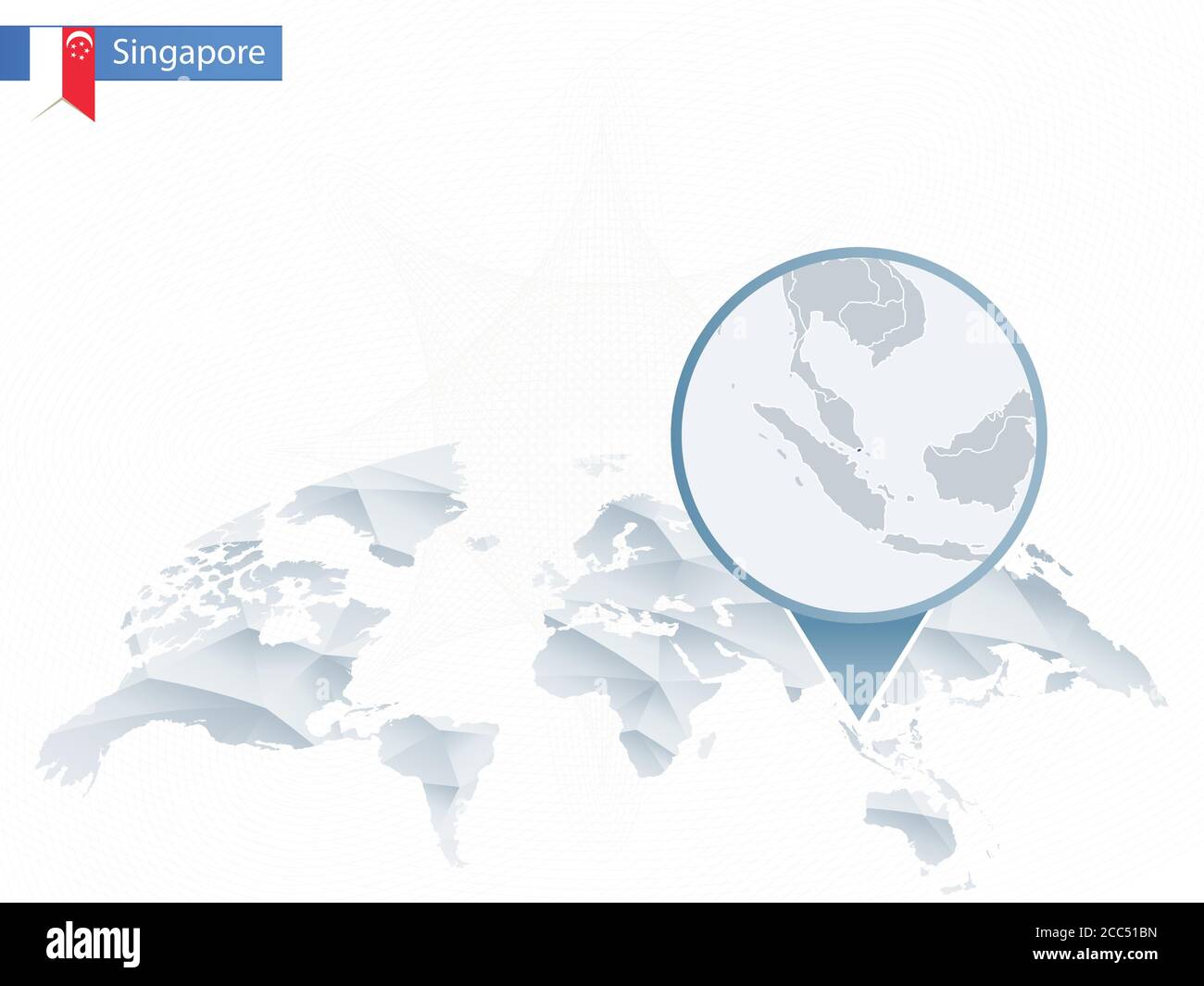 Abstract rounded World Map with pinned detailed Singapore map. Vector ...