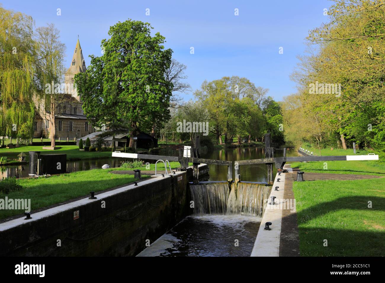St Remigus Church, river Nene, Water Newton village, Cambridgeshire ...