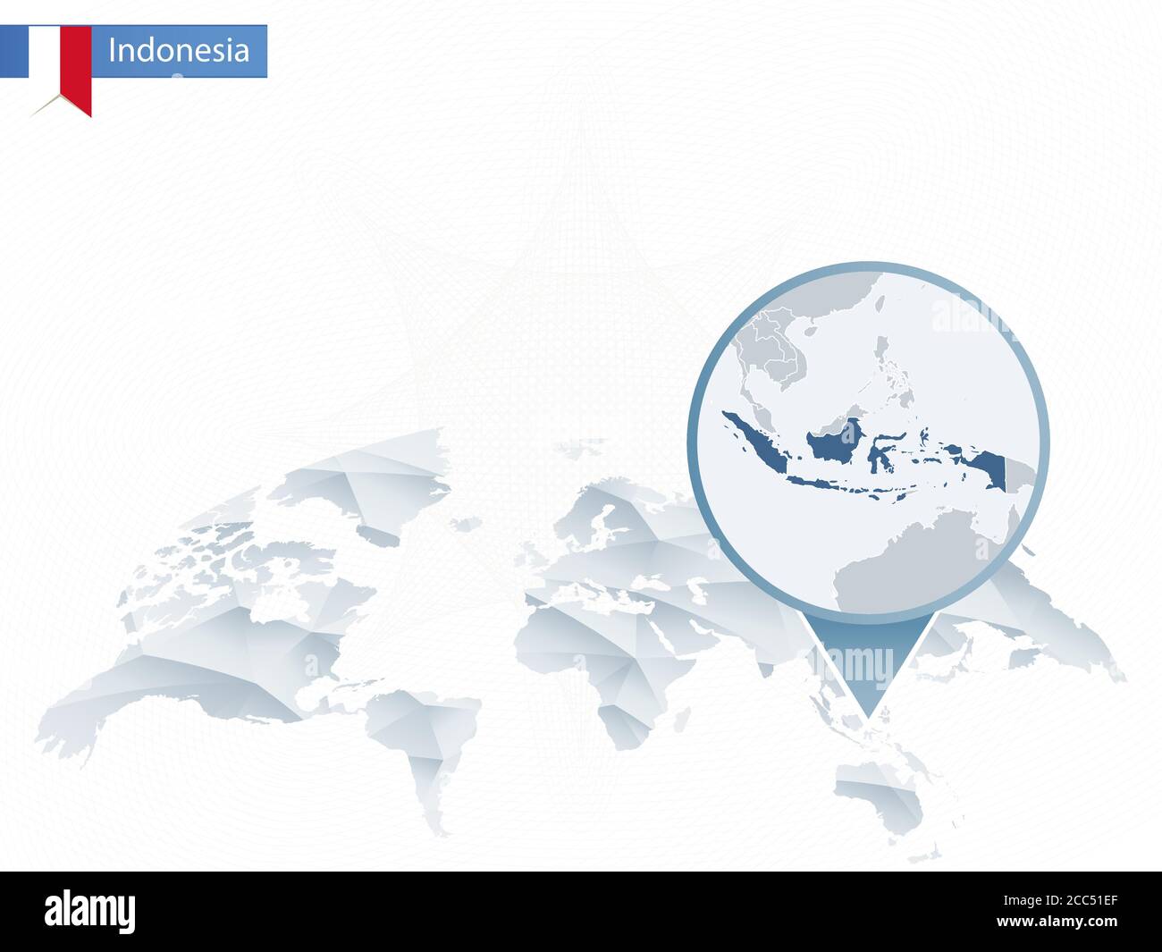 Abstract rounded World Map with pinned detailed Indonesia map. Vector ...