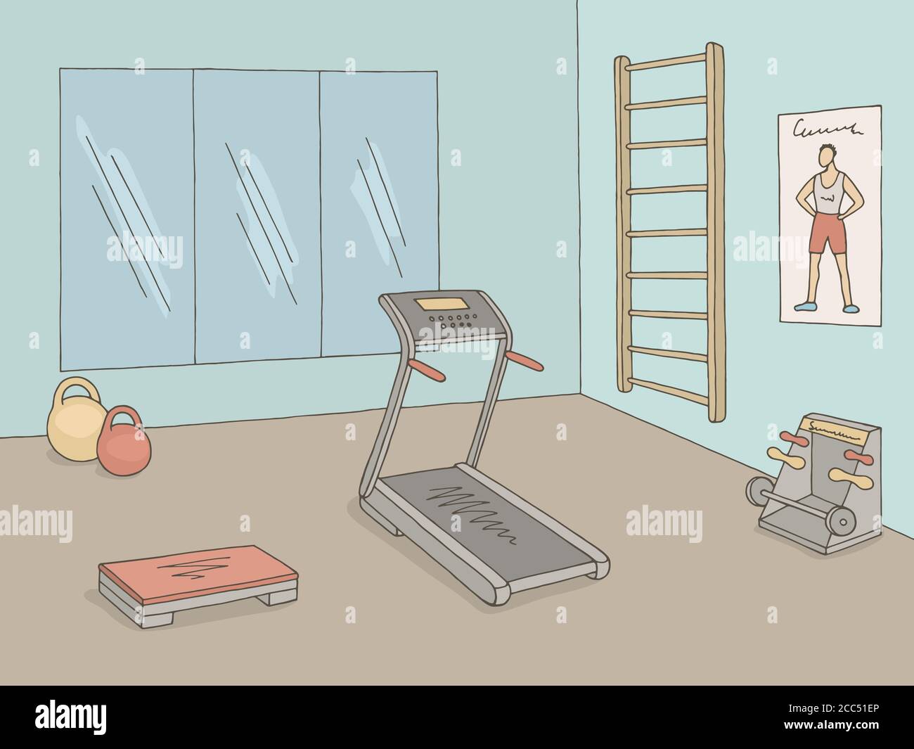 Gym interior graphic color sketch illustration vector Stock Vector ...