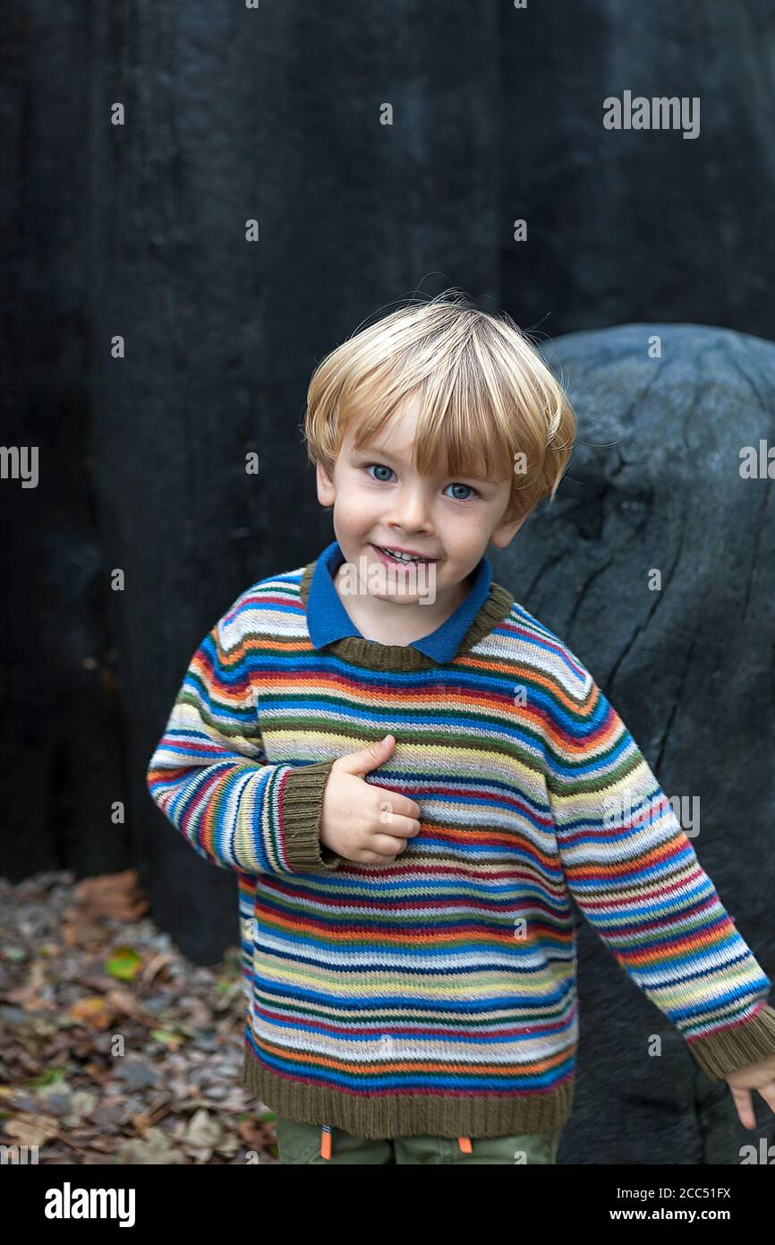 Young boy (2/3 years old) happily playing around "Black Mound" by David ...