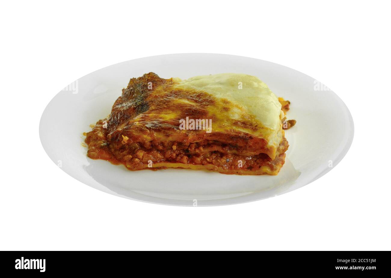 Portion of tasty lasagna. An isolated traditional lasagna made with ...