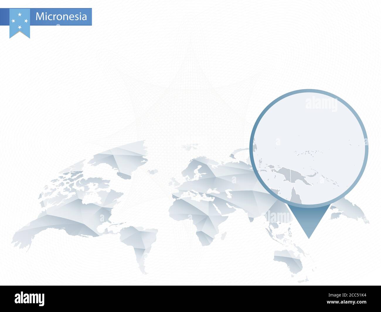 Abstract rounded World Map with pinned detailed Micronesia map. Vector ...