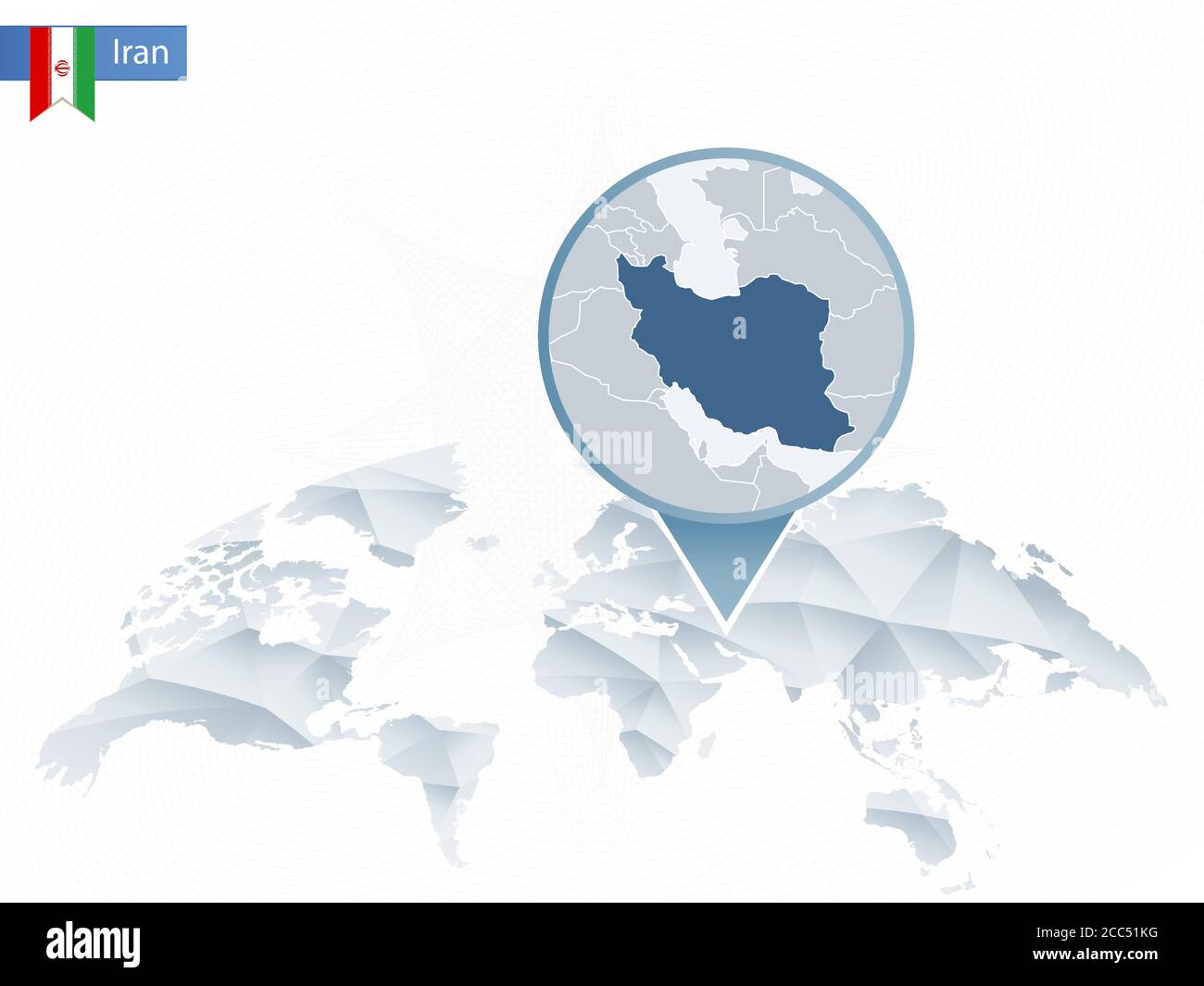 Abstract rounded World Map with pinned detailed Iran map. Vector ...