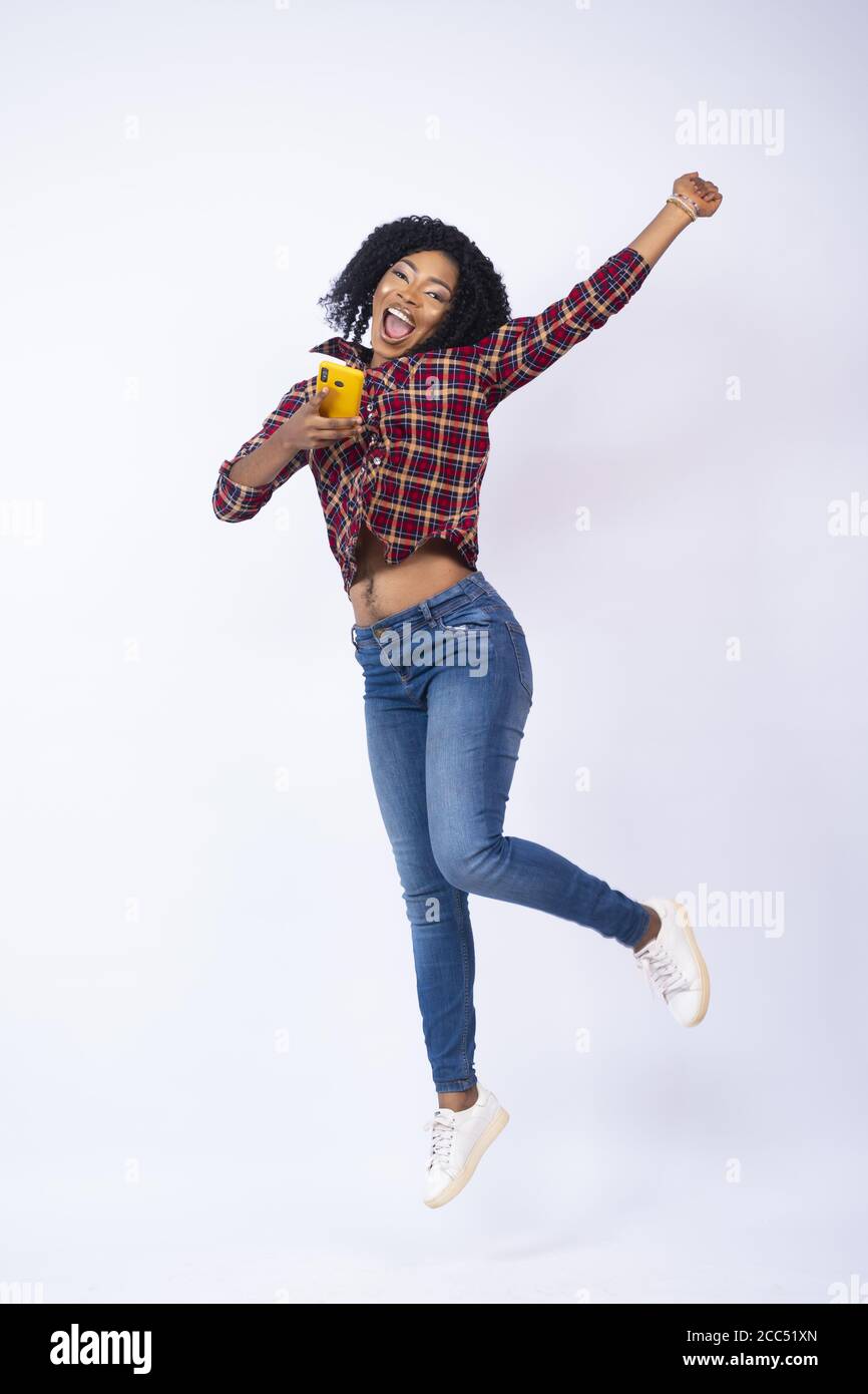 Happy Black Woman Jumping