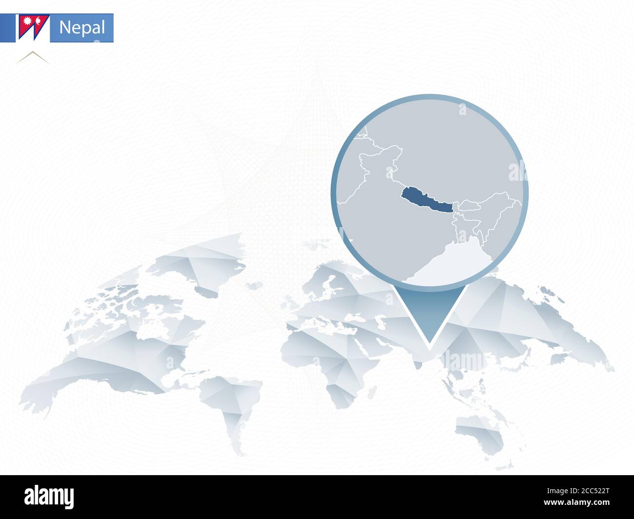 Abstract rounded World Map with pinned detailed Nepal map. Vector ...