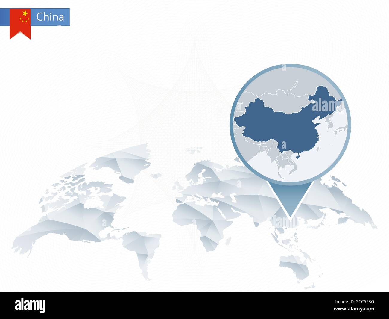 Abstract rounded World Map with pinned detailed China map. Vector ...