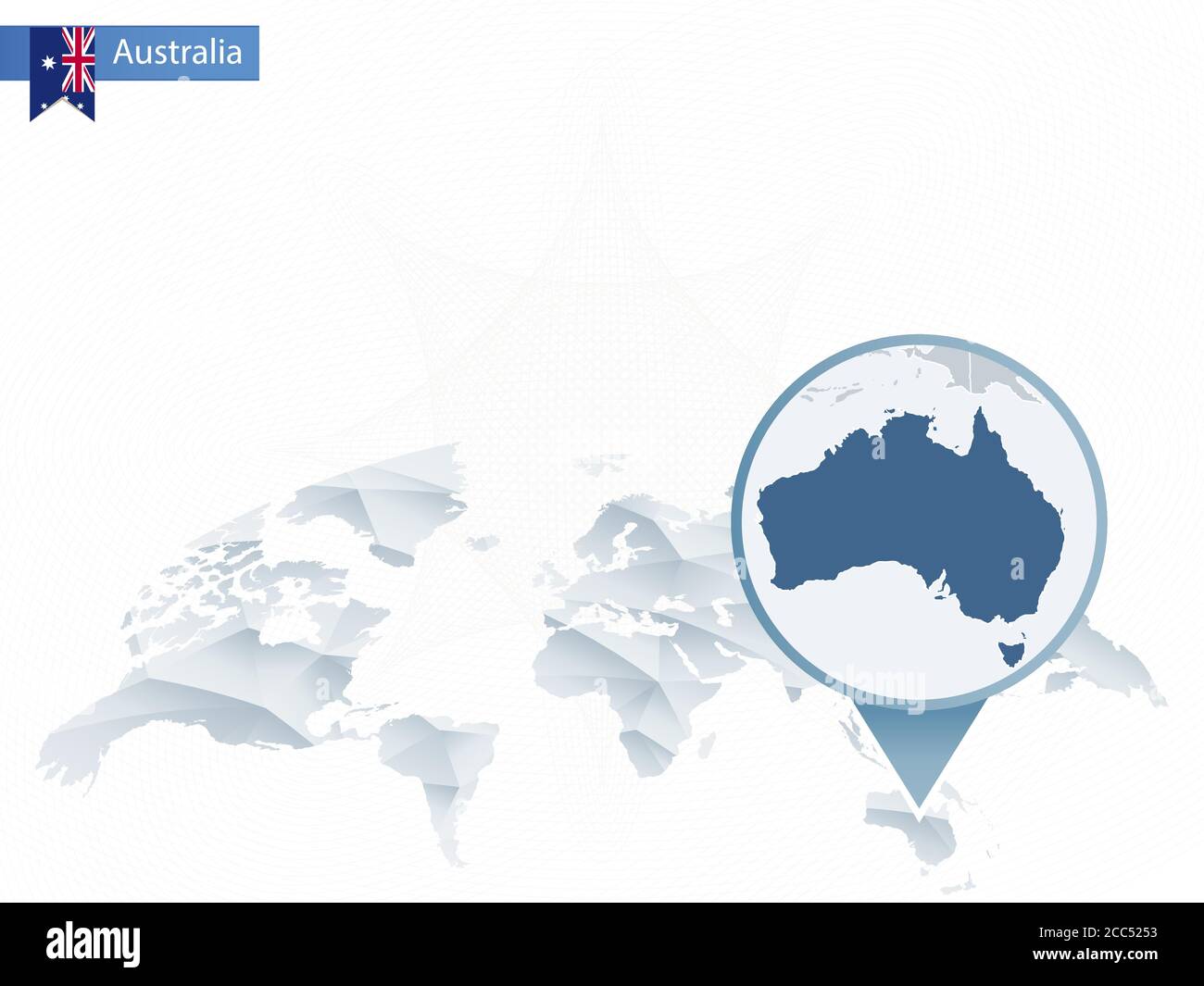 Abstract rounded World Map with pinned detailed Australia map. Vector ...