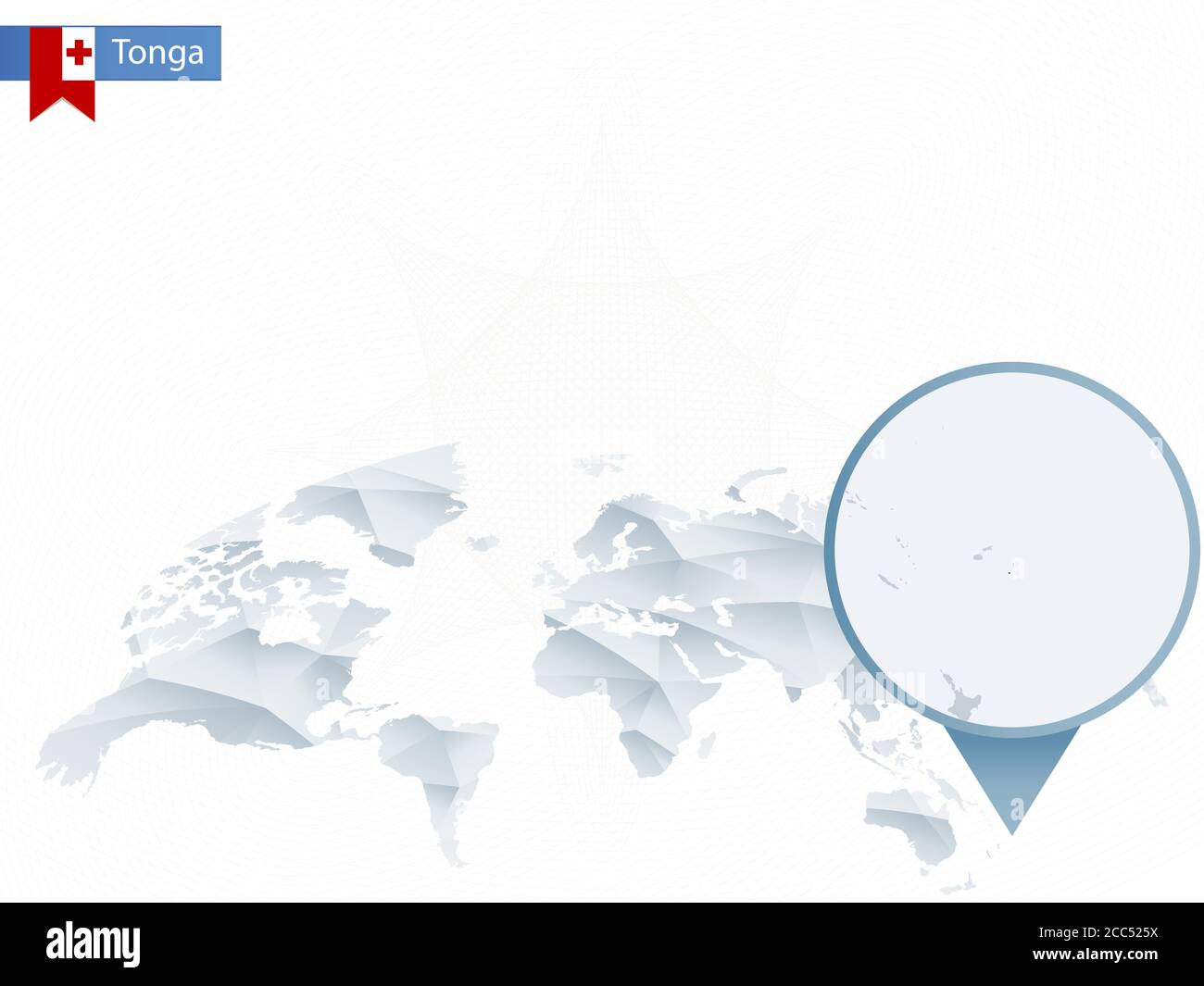 Abstract rounded World Map with pinned detailed Tonga map. Vector ...