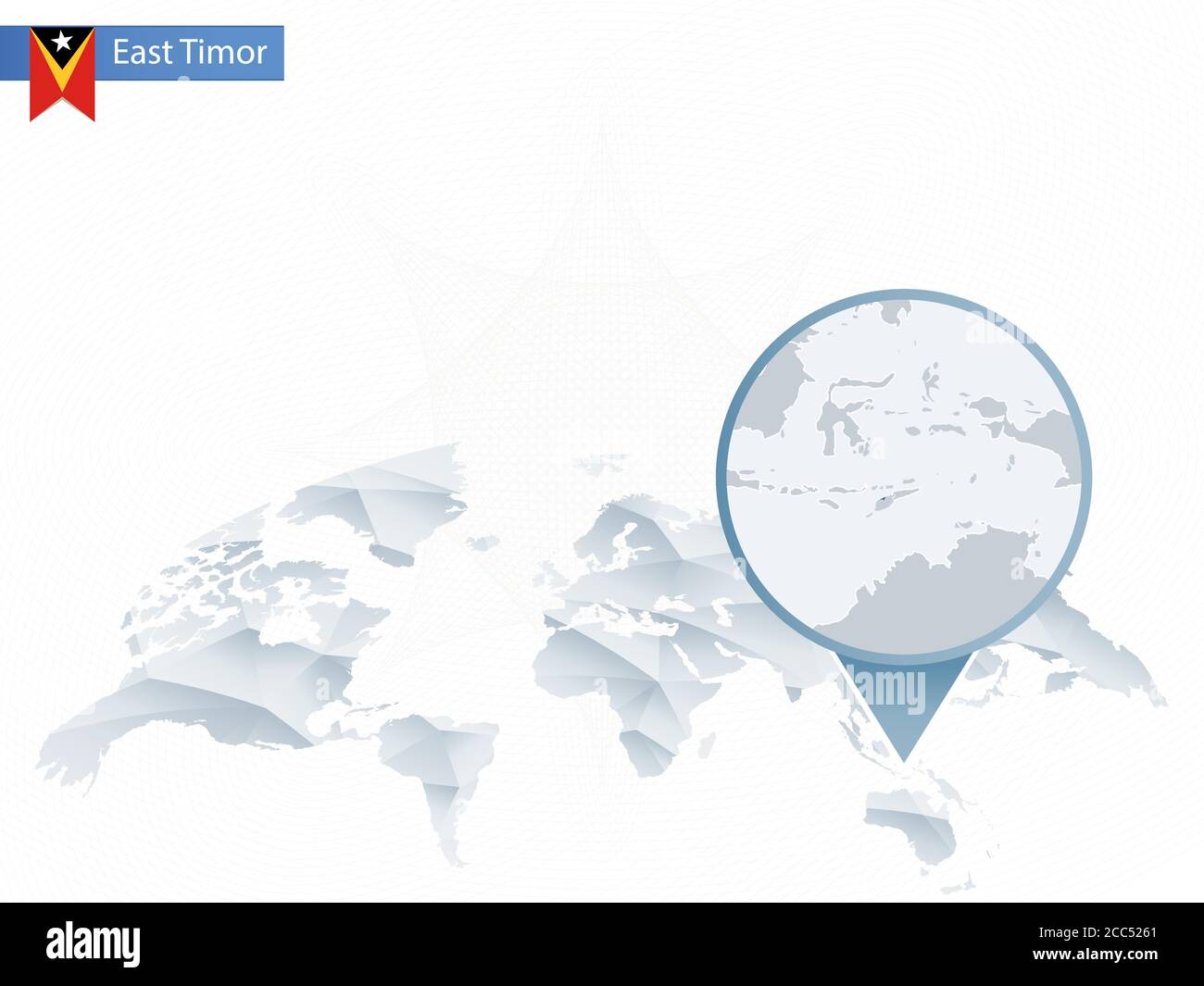 Abstract rounded World Map with pinned detailed East Timor map. Vector ...