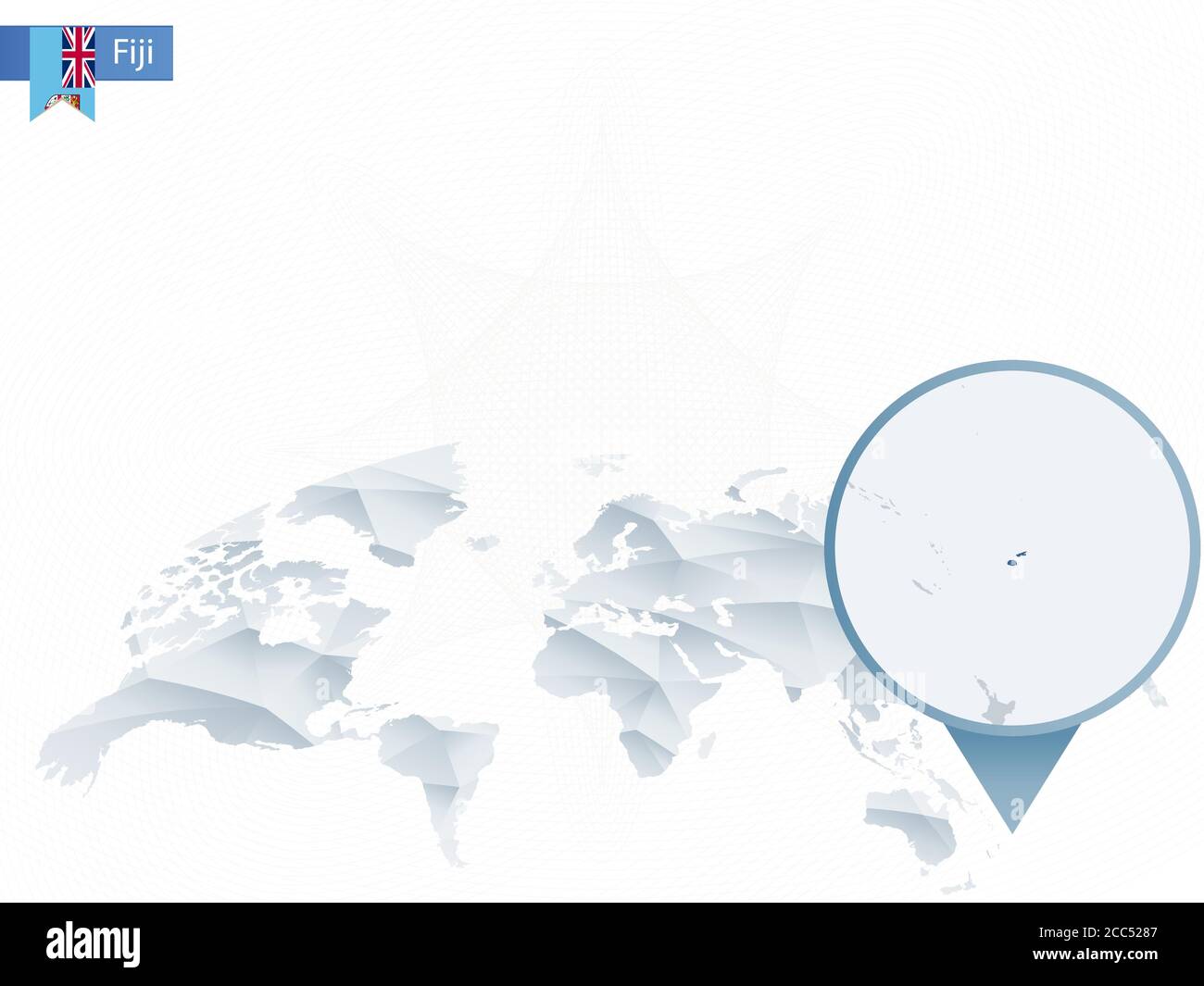 Abstract rounded World Map with pinned detailed Fiji map. Vector ...