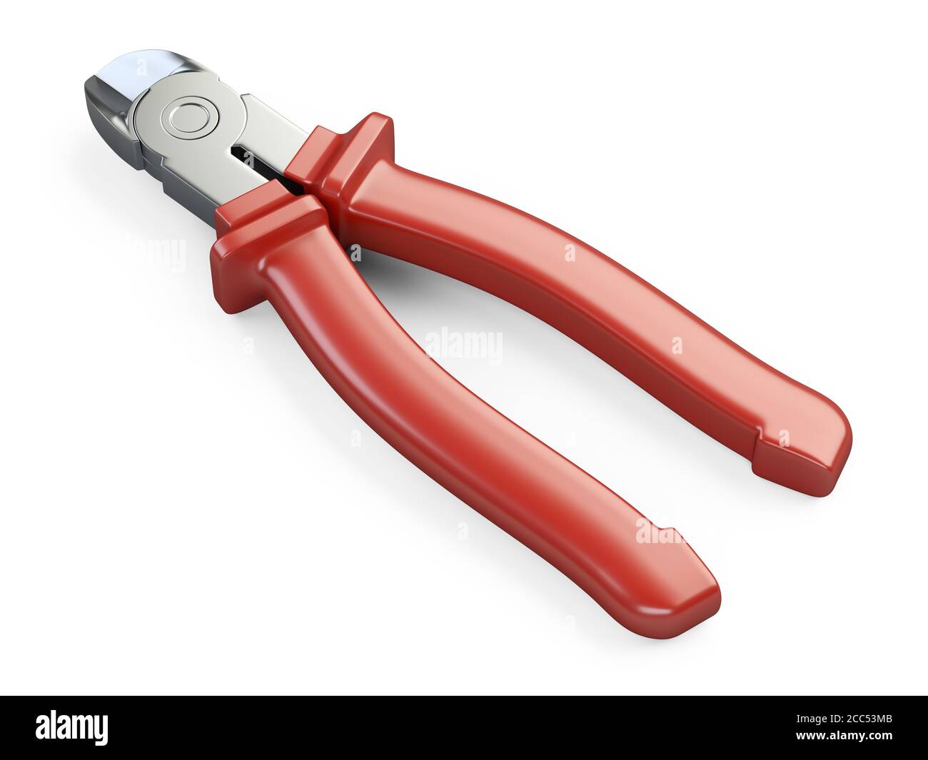 Side cutters with red insulated rubber grips for electrical work. 3d ...