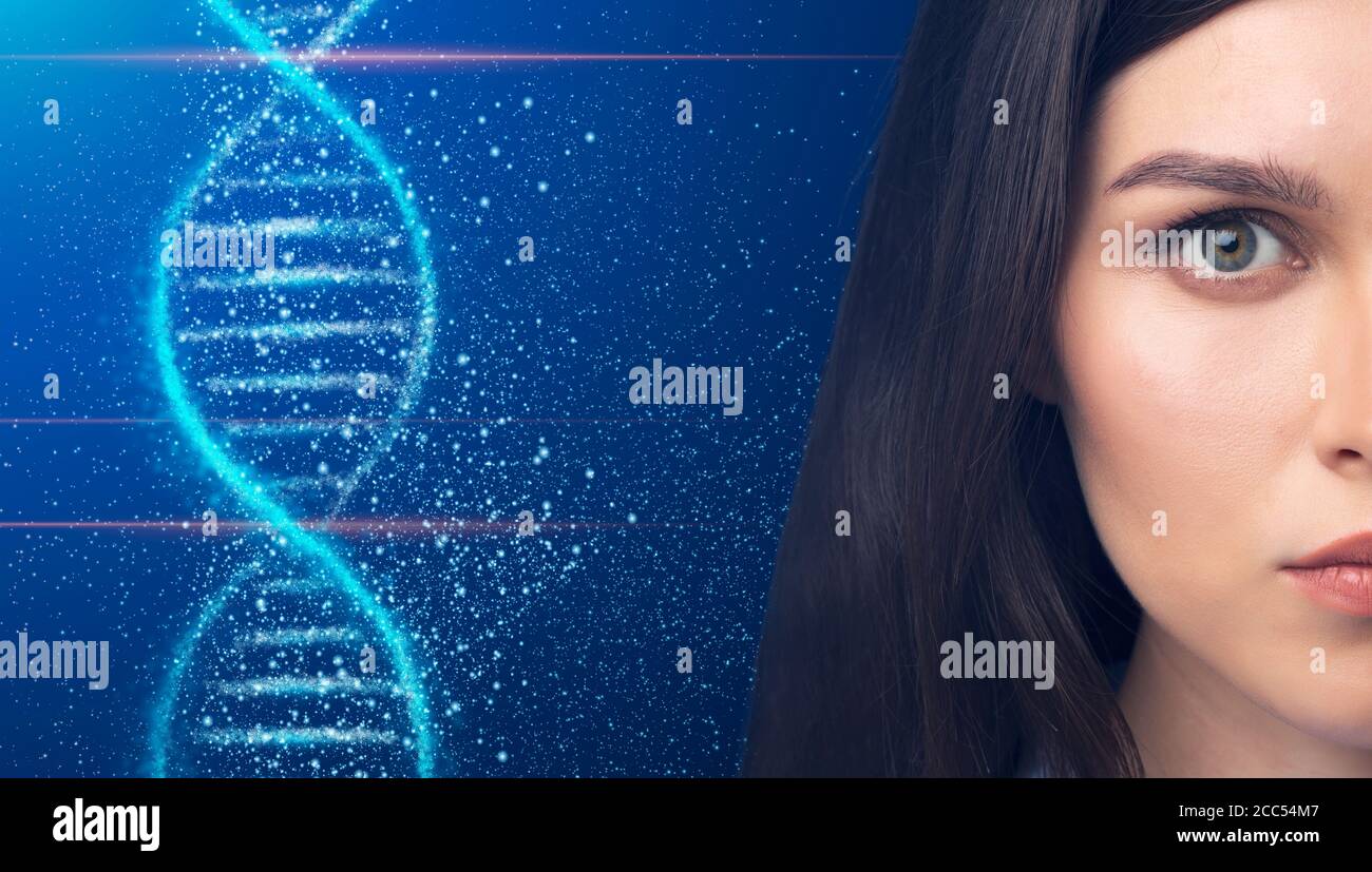 Genetics and cosmetology. Beautiful young woman with perfect skin and ...