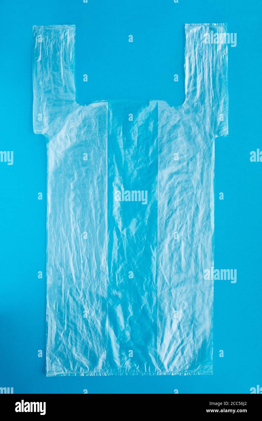 plastic bag for pizza box on blu background. Food delivery. innovation ...