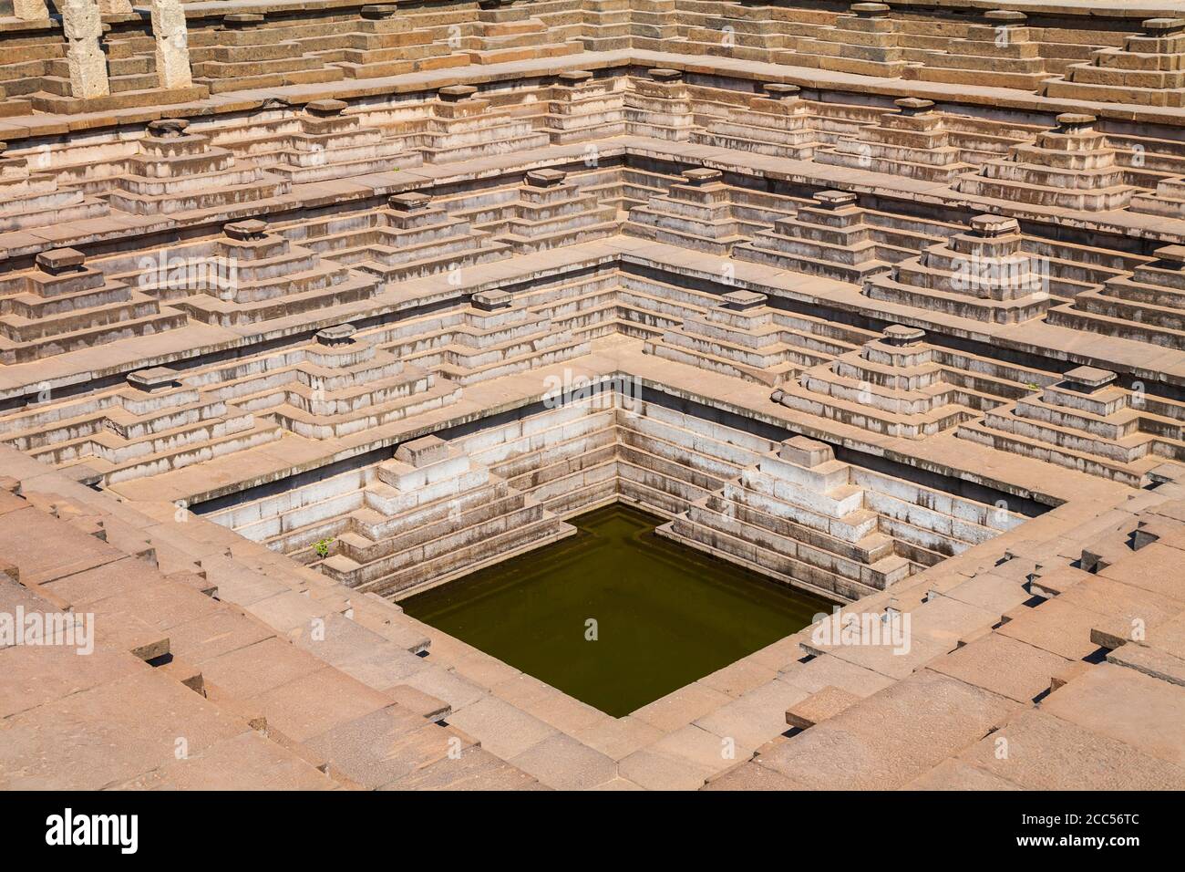 A stepped square water tank at Hampi, the centre of the Hindu ...