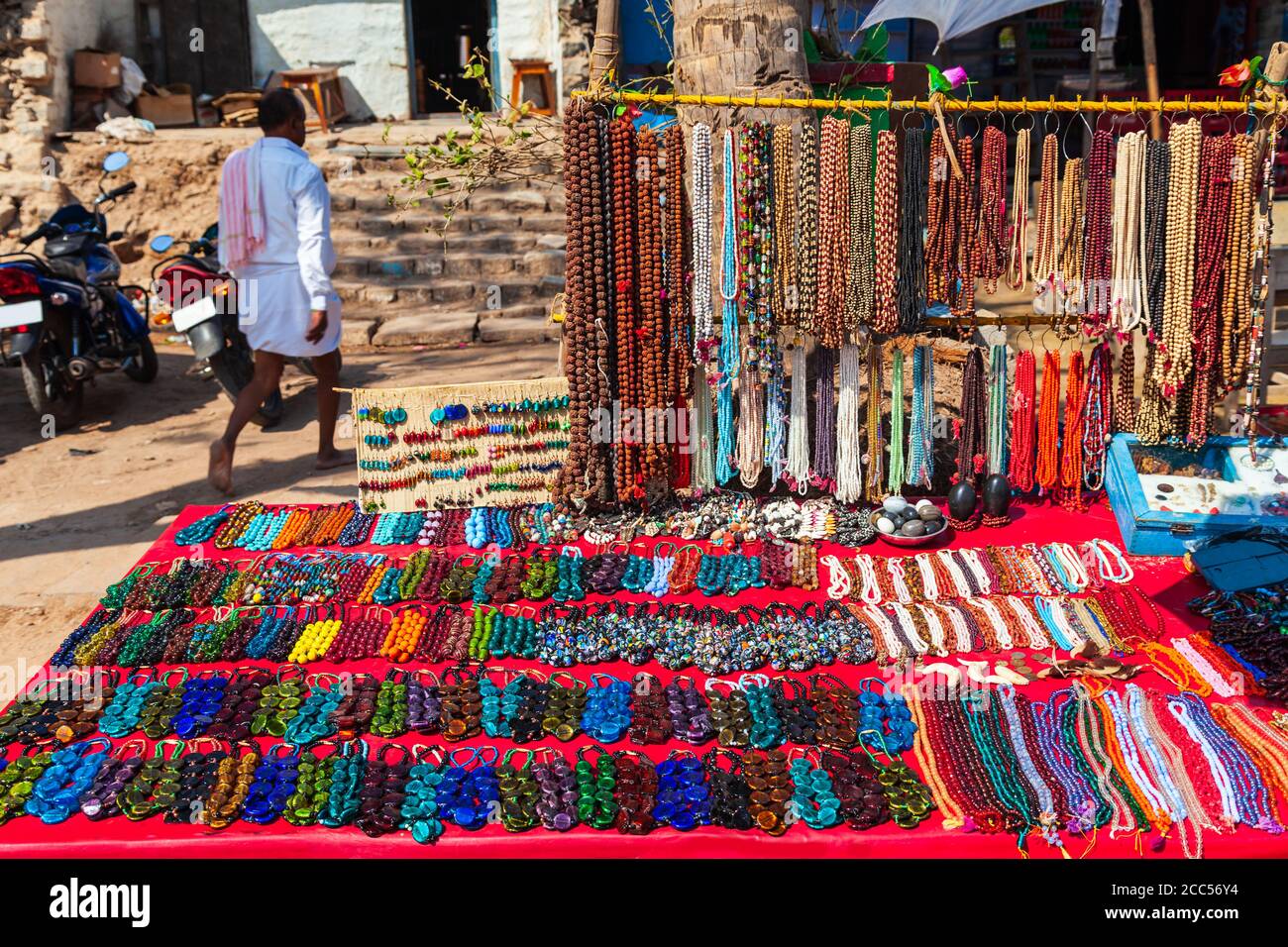 Indian ethnic jewelry and beads at the local market in Delhi, India ...