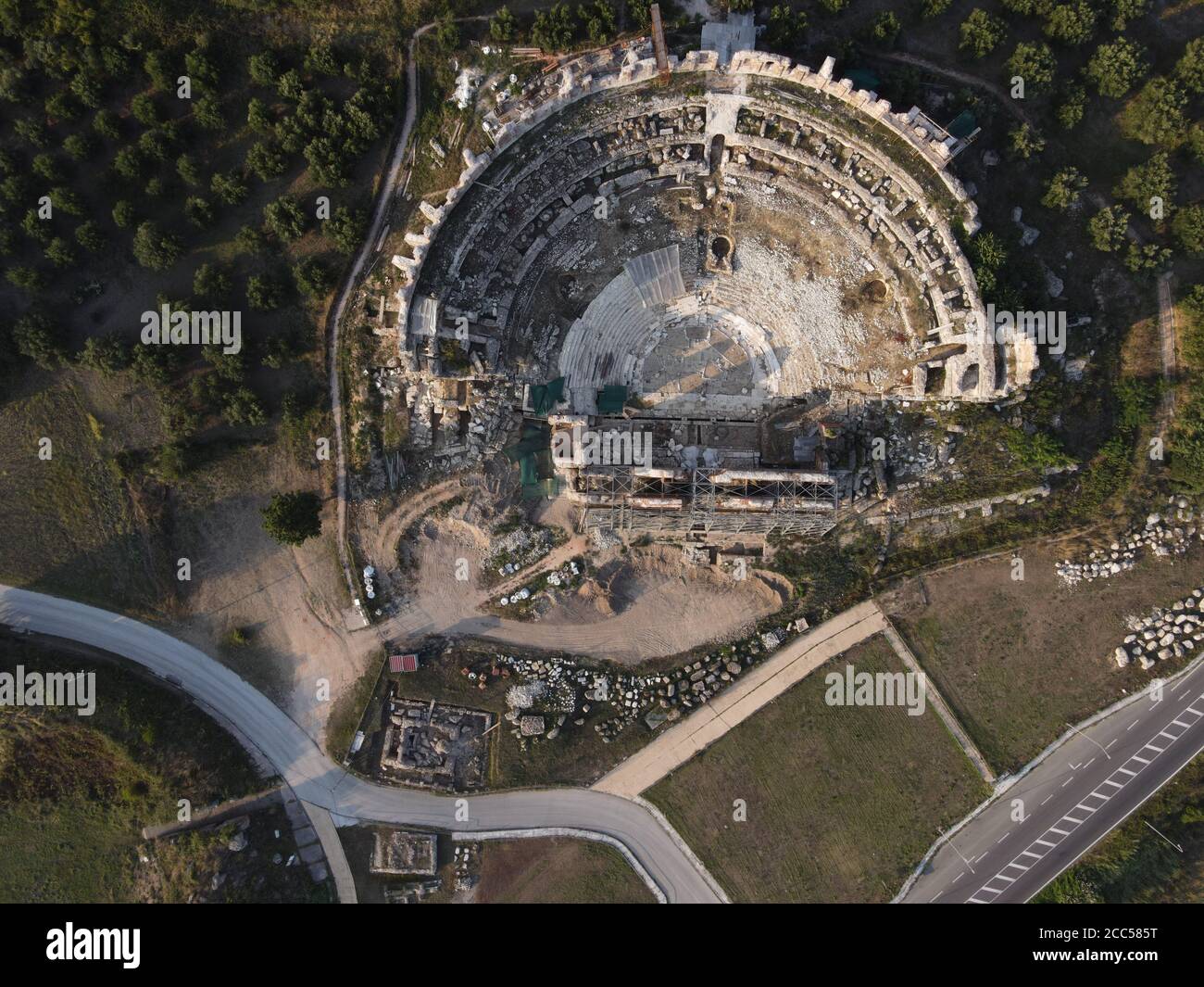 Roman Ancient Theatre of Nikopolis Preveza, Greece, aerial drone view ...