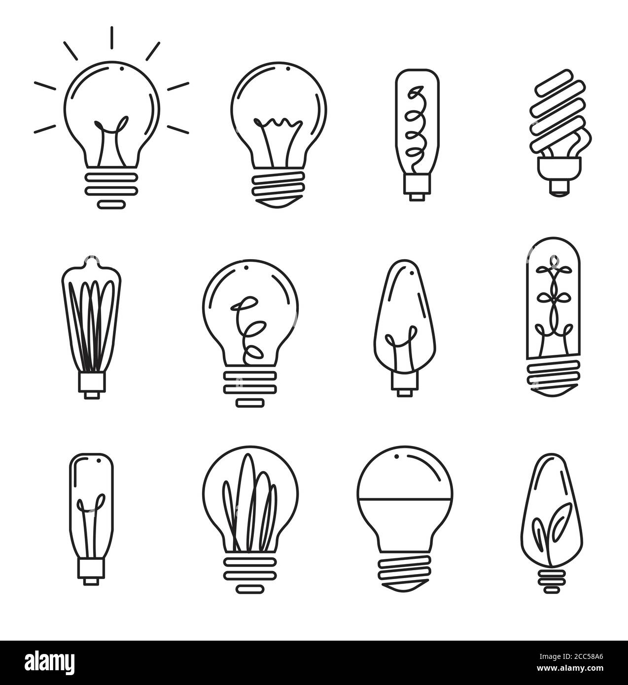 Vector bulb line icons set. Vector illustration Stock Vector Image ...