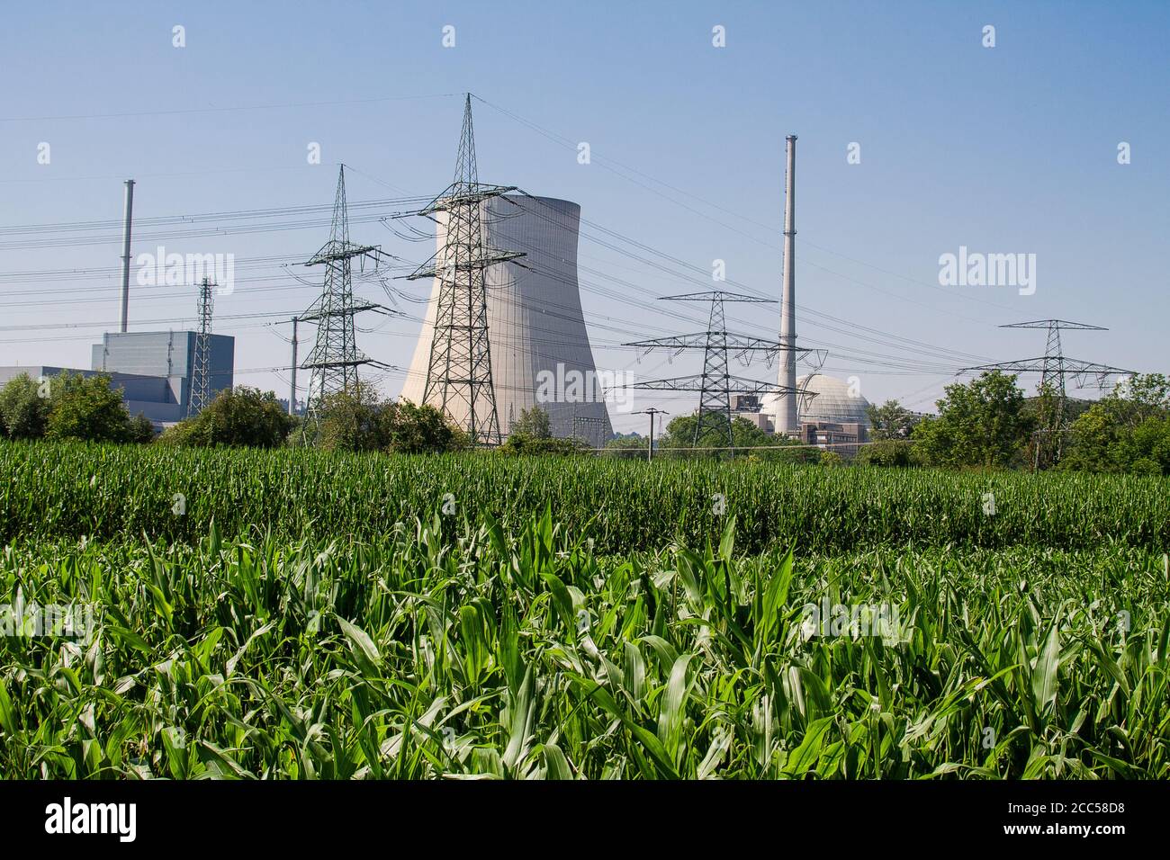 On the right the cooling tower in the middle the reactor dome and on ...
