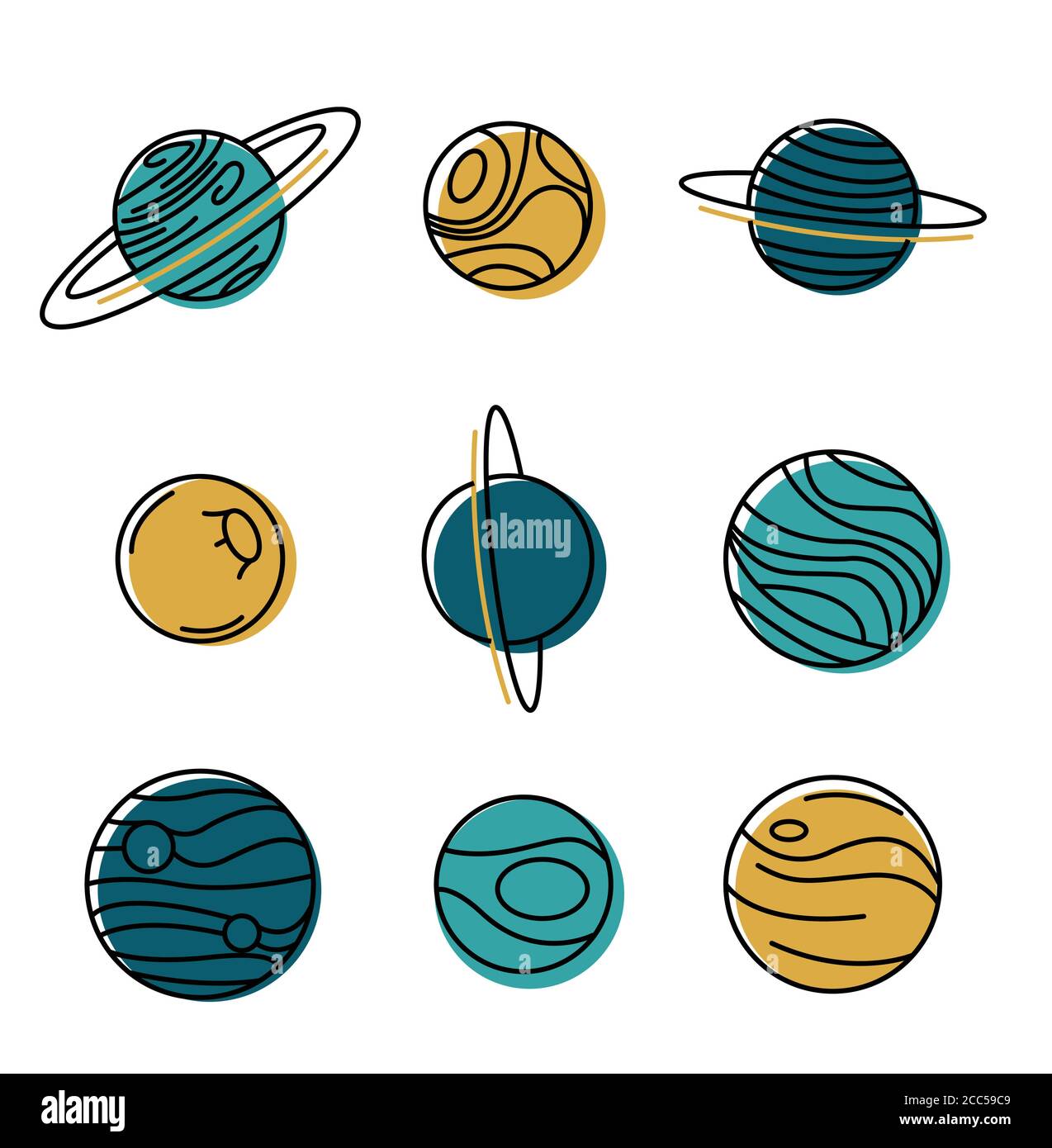 Vector icons set of planets. Vector line icons colorful Stock Vector ...
