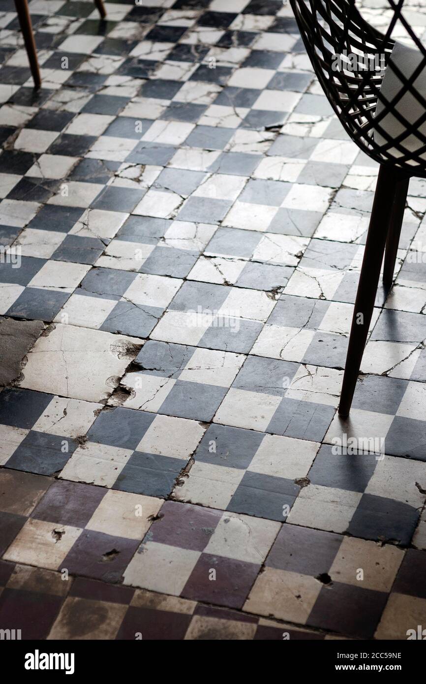 traditional design old rustic floor tiles detail in trendy Ibiza cafe ...