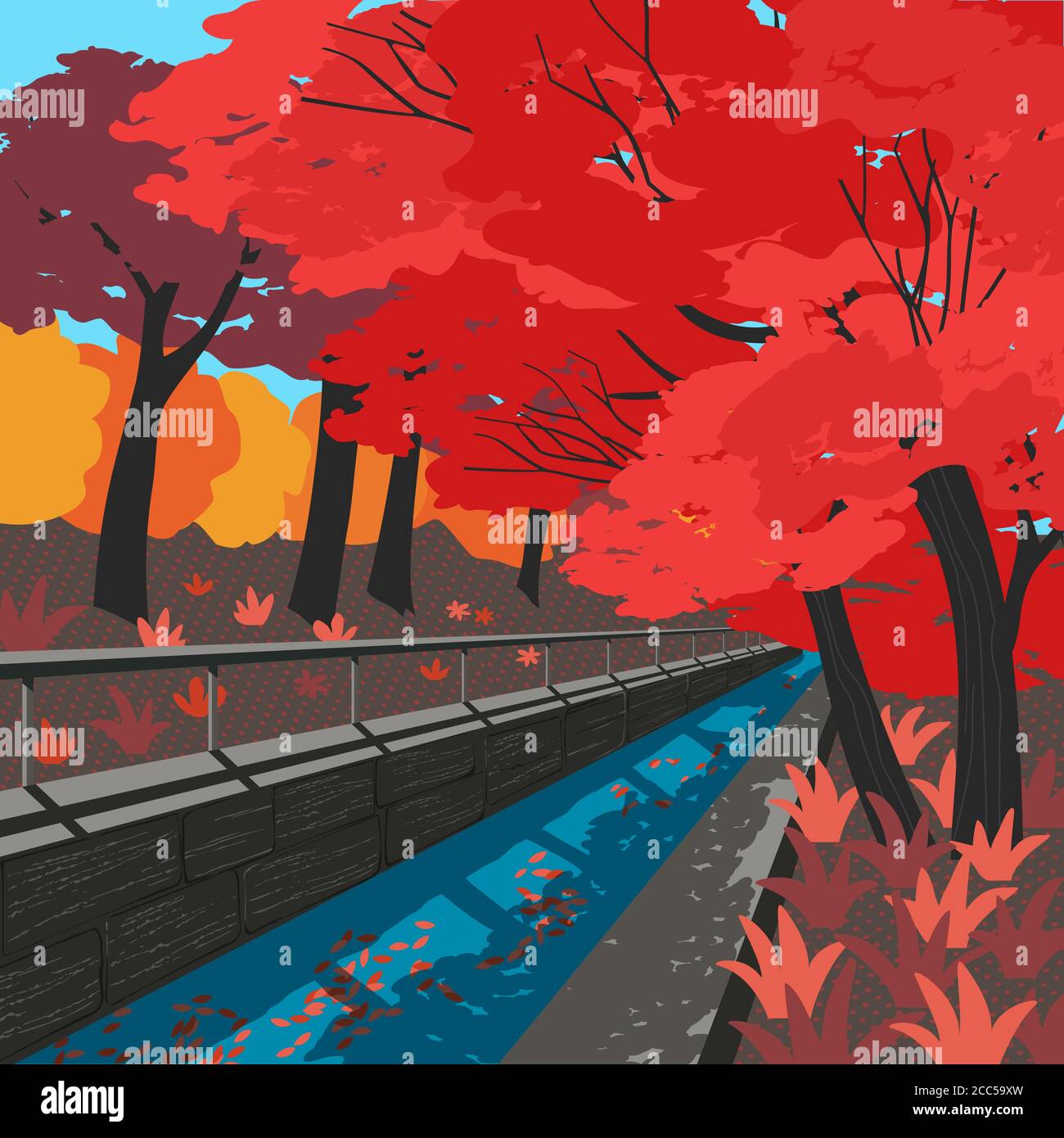 Hand drawn fallen trees alley vector poster Stock Vector Image & Art ...