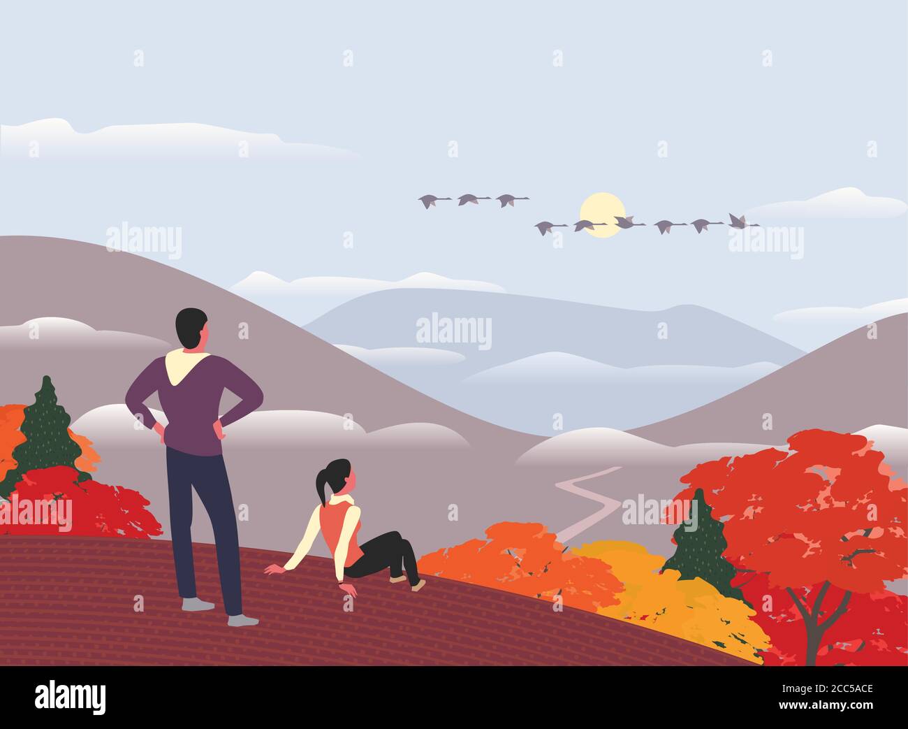 Autumn mountains hiking concept flat color vector Stock Vector Image ...
