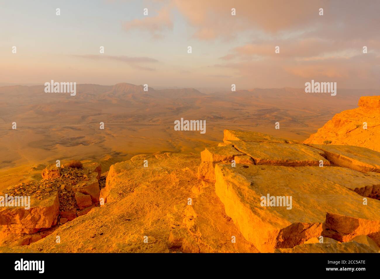 Sunrise view of cliffs and landscape in Makhtesh (crater) Ramon, the ...